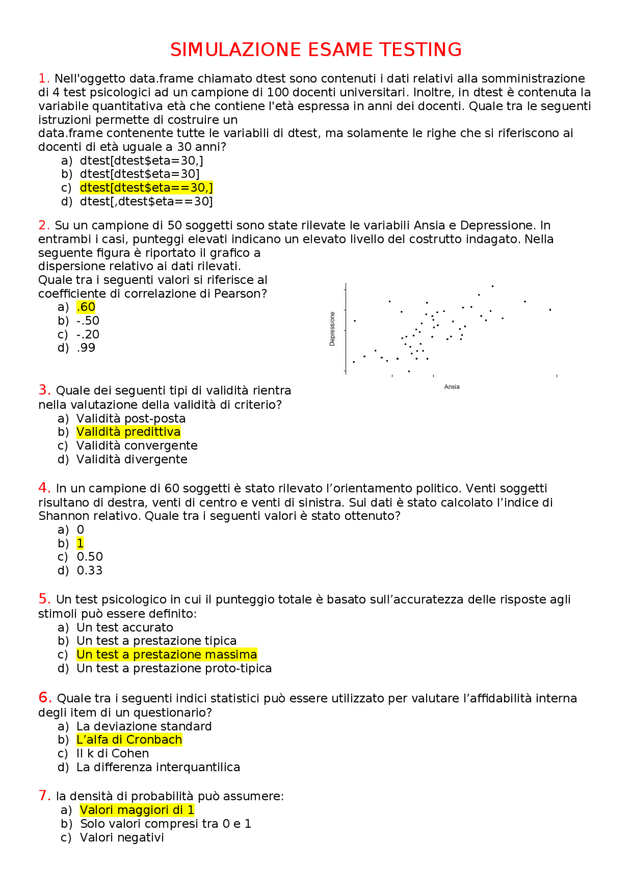 Simulazione Esame Testing Psicologico Prove Desame Di Psicometria