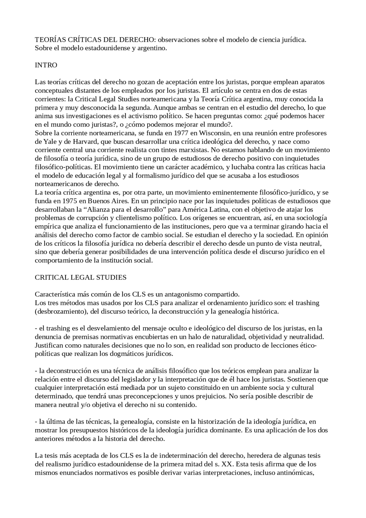 Critical legal studies - Docsity