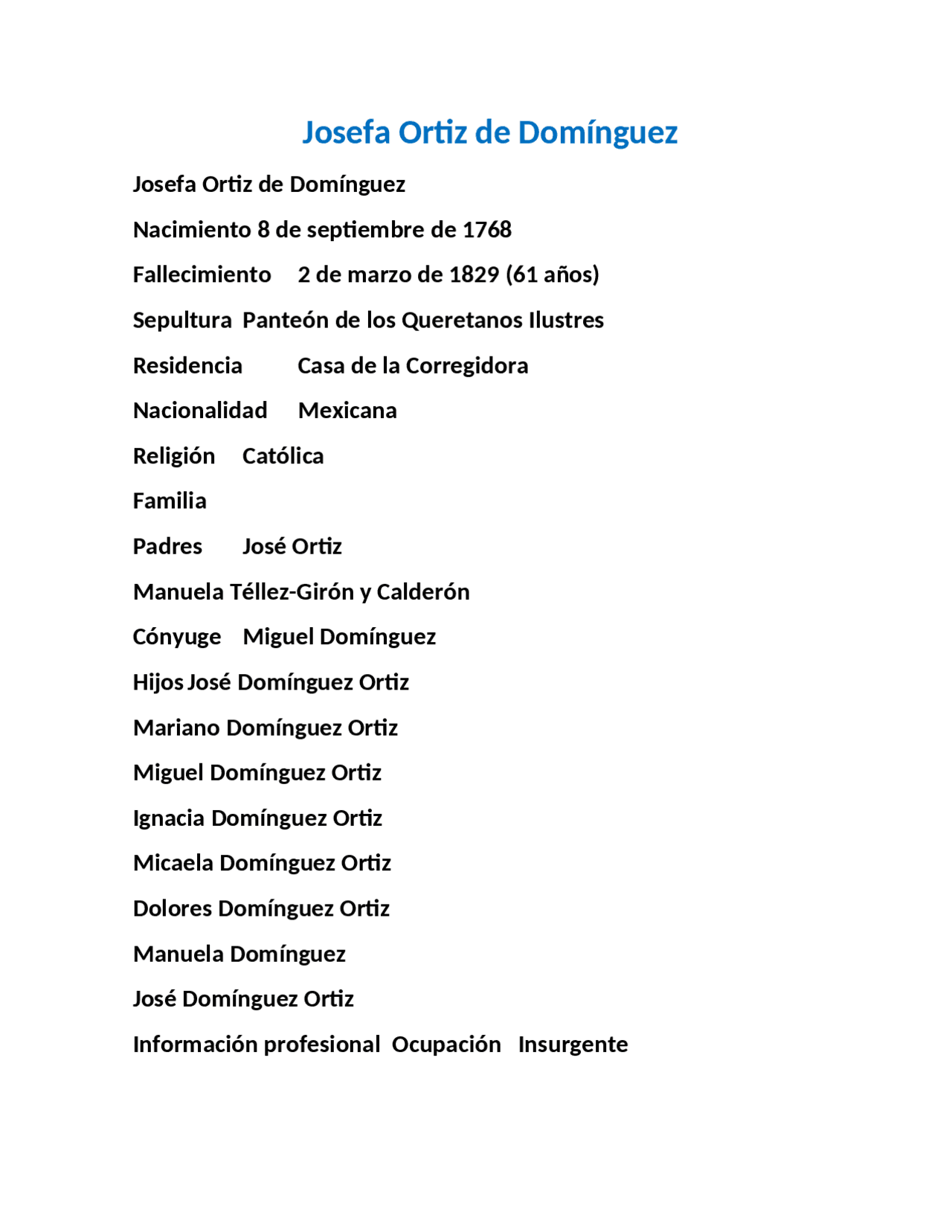 Josefa Ortiz de Domínguez: La Corregidora y su papel en la ...