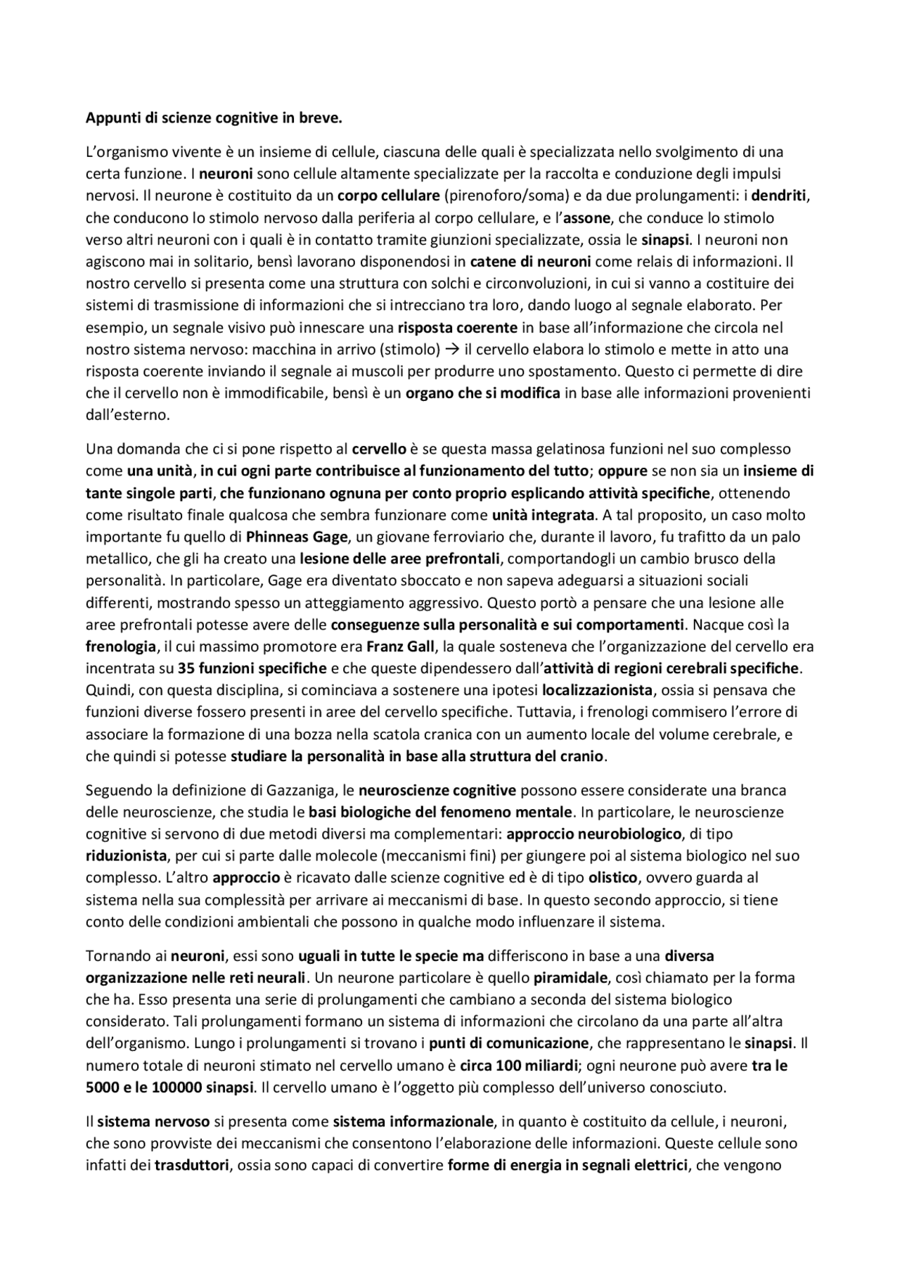 Appunti Del Corso Di Scienze Cognitive Aa 2021 2022 Docsity