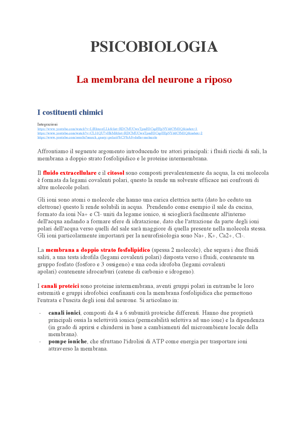Potenziale Di Membrana A Riposo Docsity