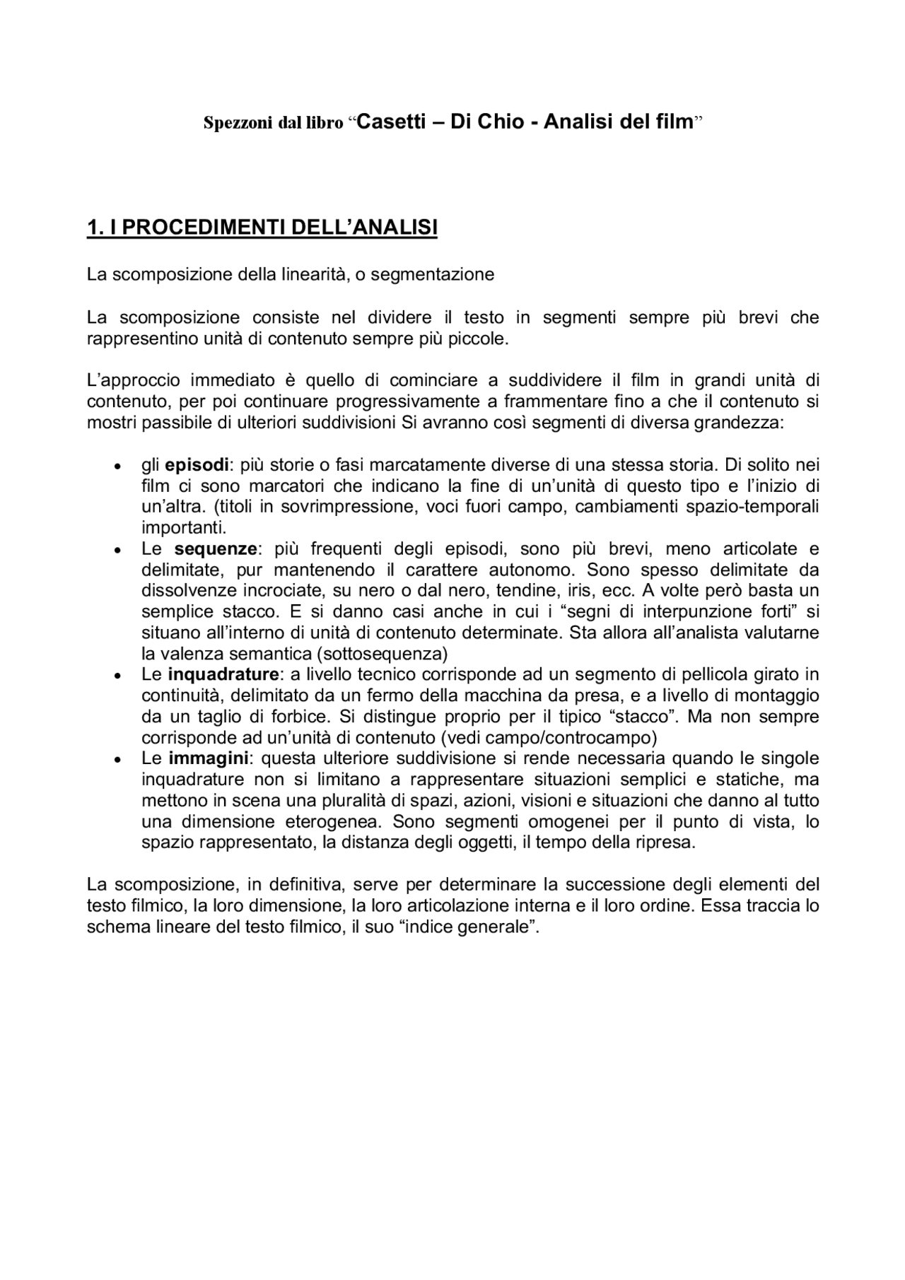 Analisi del film - Casetti, Di Chio - Docsity