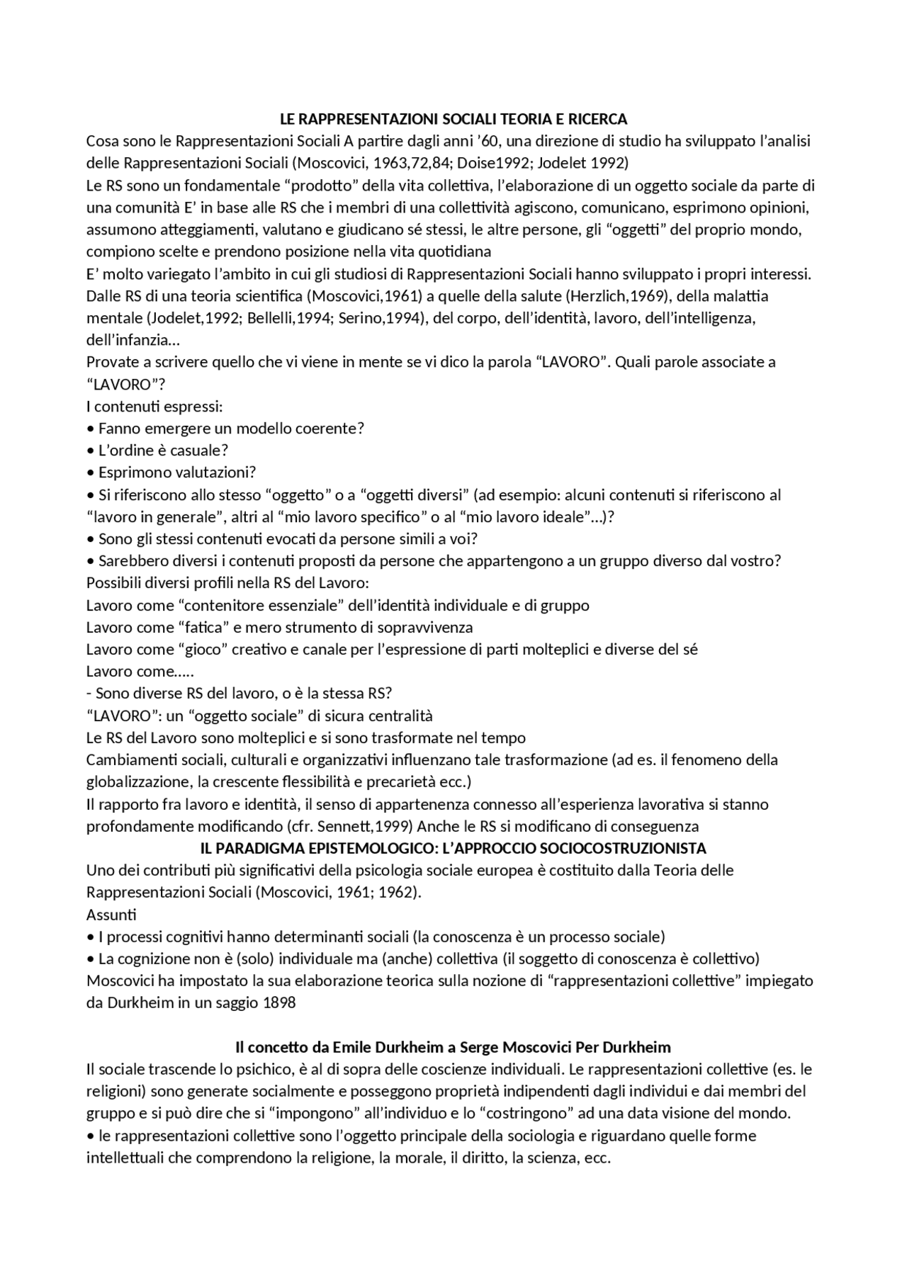 Rappresentazioni Sociali Docsity