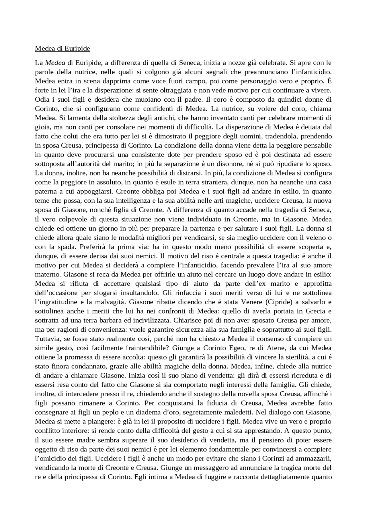 Riassunto Medea Euripide Docsity