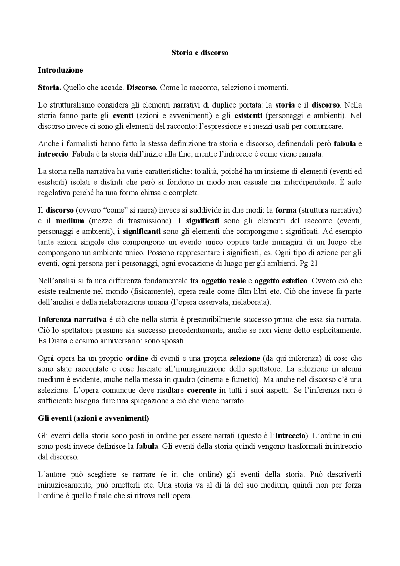 Storia E Discorso Di Chatman Docsity