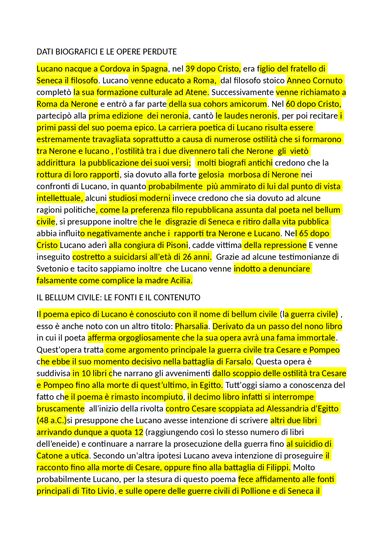 Riassunto Su Lucano E Persio Nova Opera Dispense Di Latino Docsity