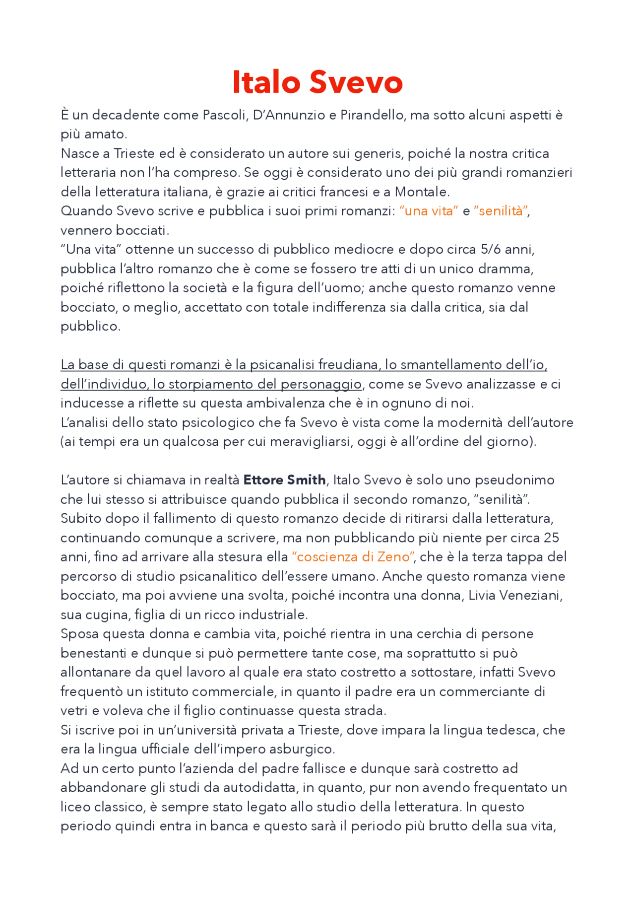 Italo Svevo - vita, opere e pensiero - Docsity