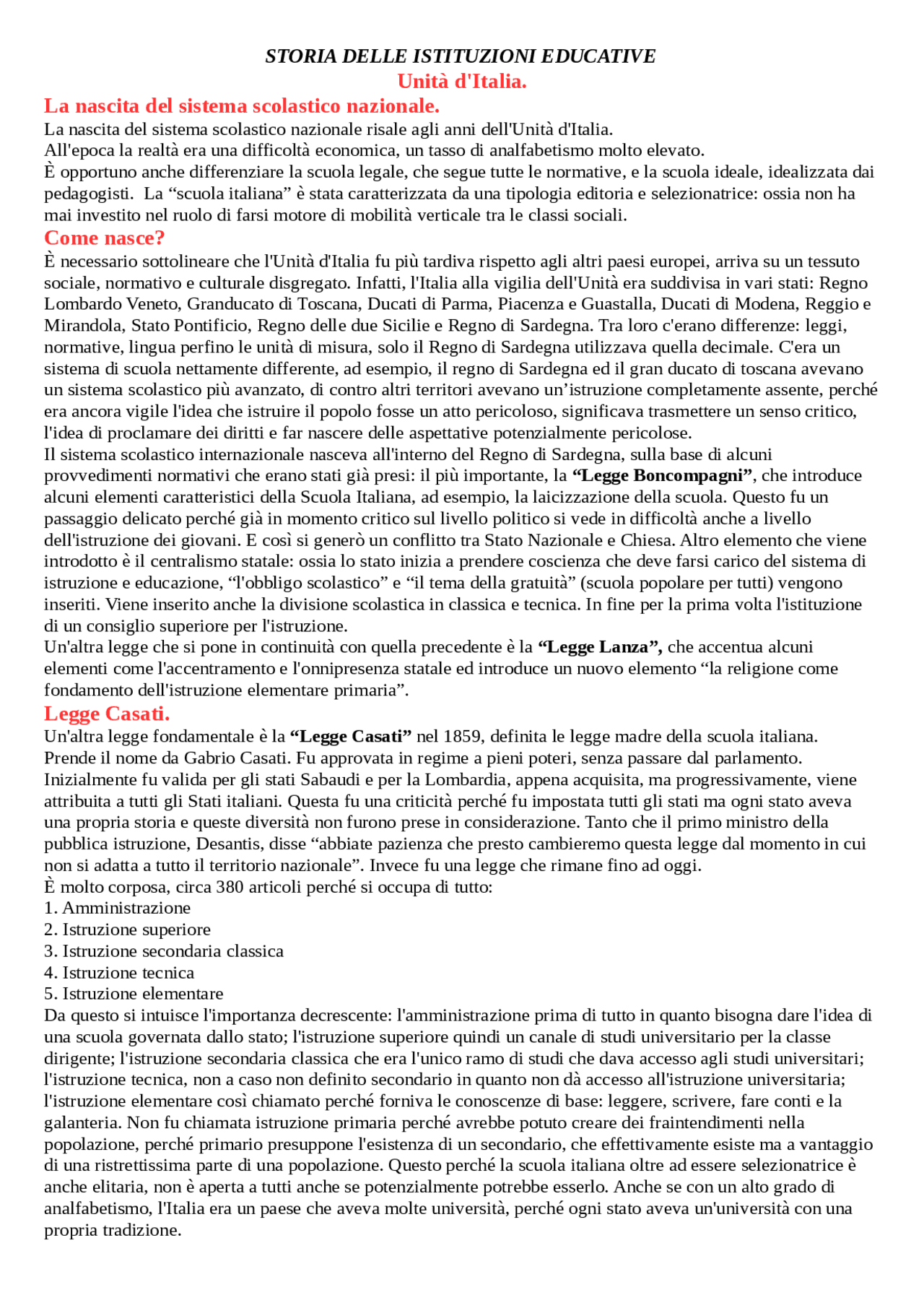 Storia Delle Istituzioni Educative Docsity