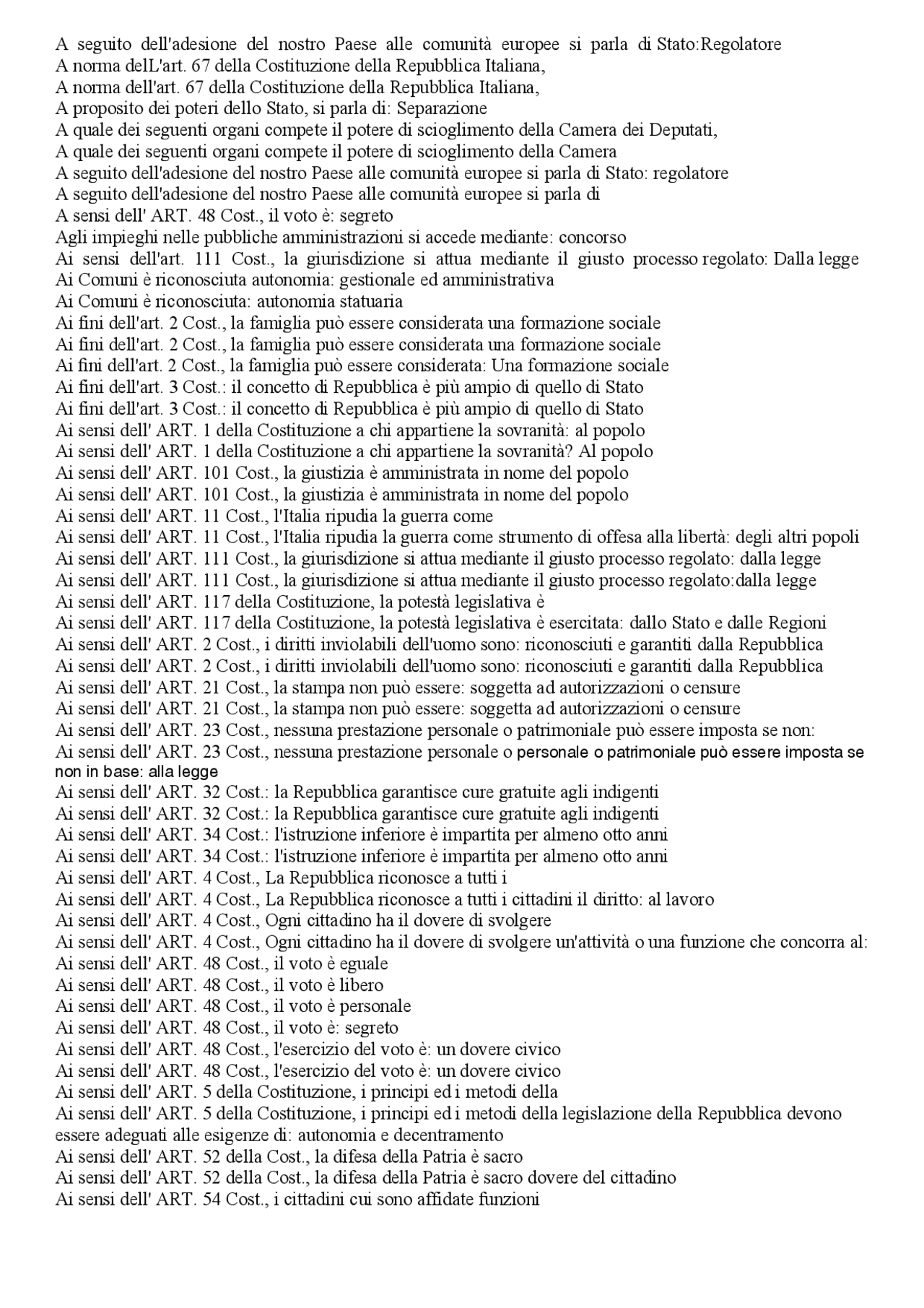 Test Principi Costituzionali Unipegaso Docsity