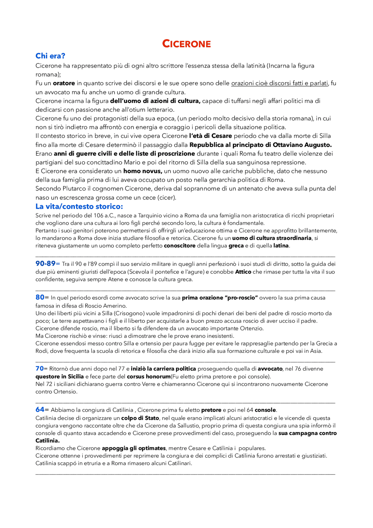 Appunti Su Vita E Opere Cicerone Docsity