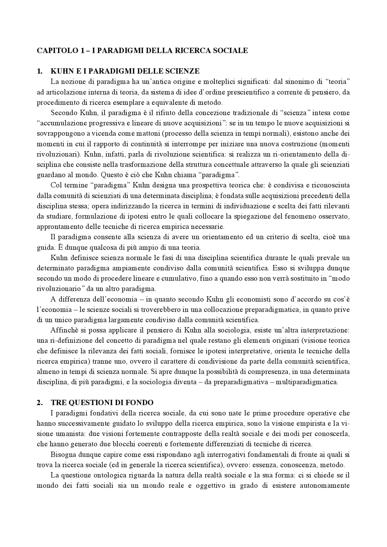Riassunto "La ricerca sociale: metodologia e tecniche - Volume I ...