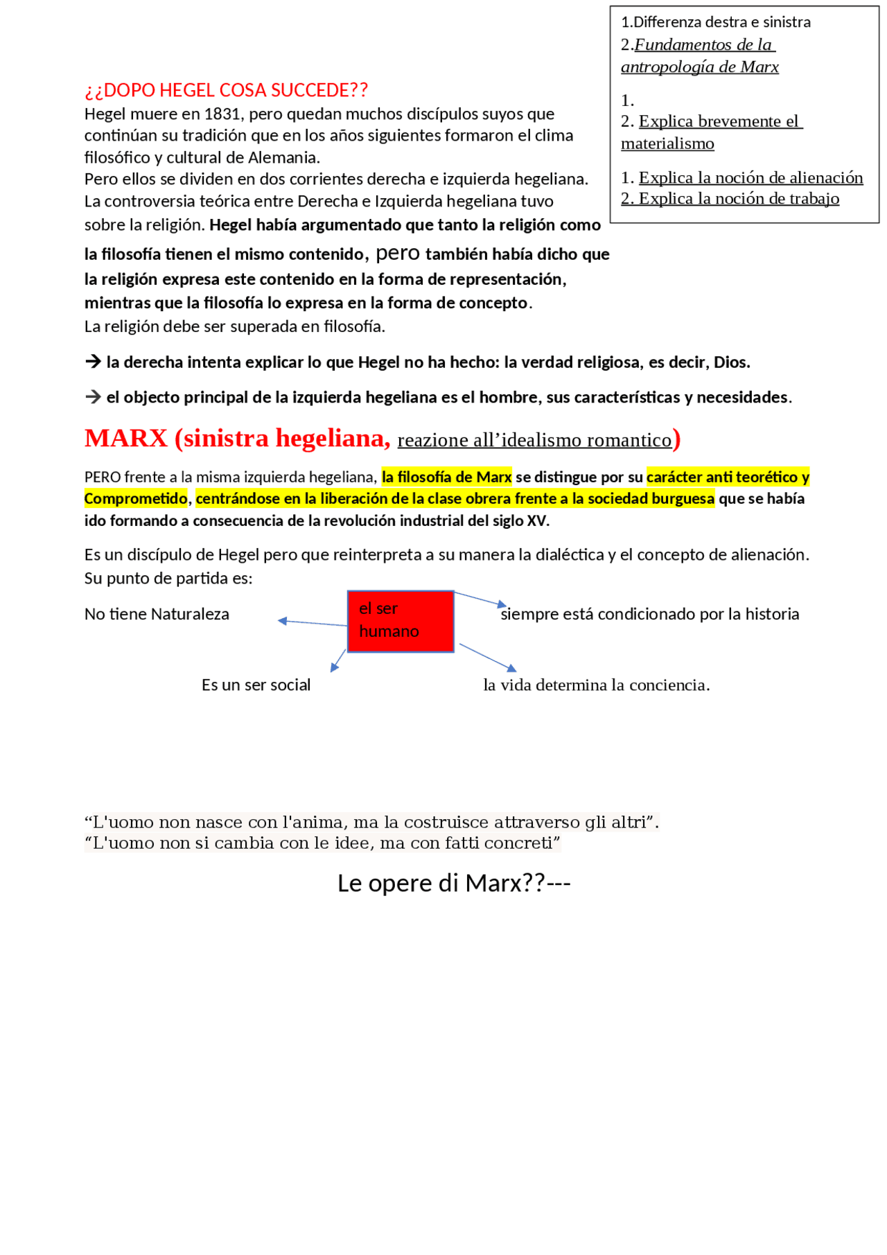 Concetti Fondamentali Di Marx Docsity