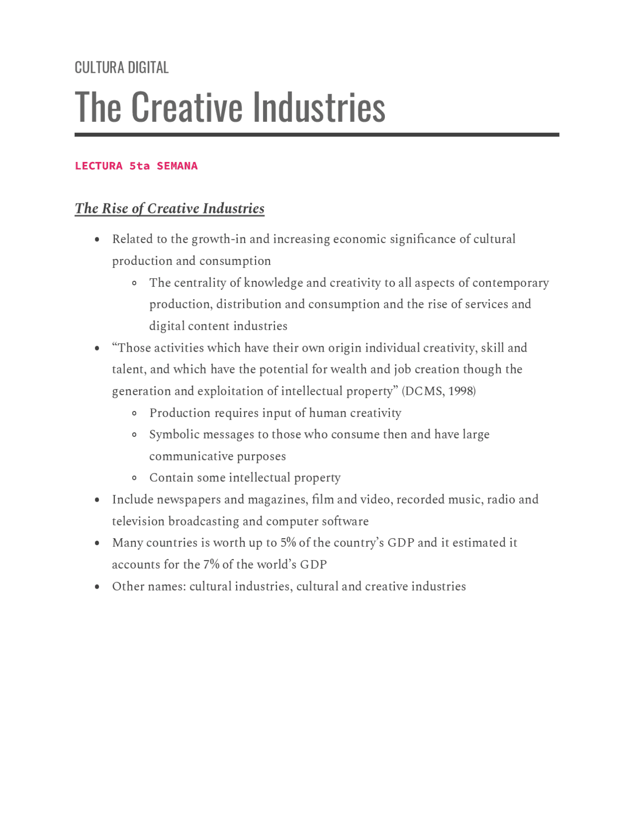 The Creative Industries - Docsity