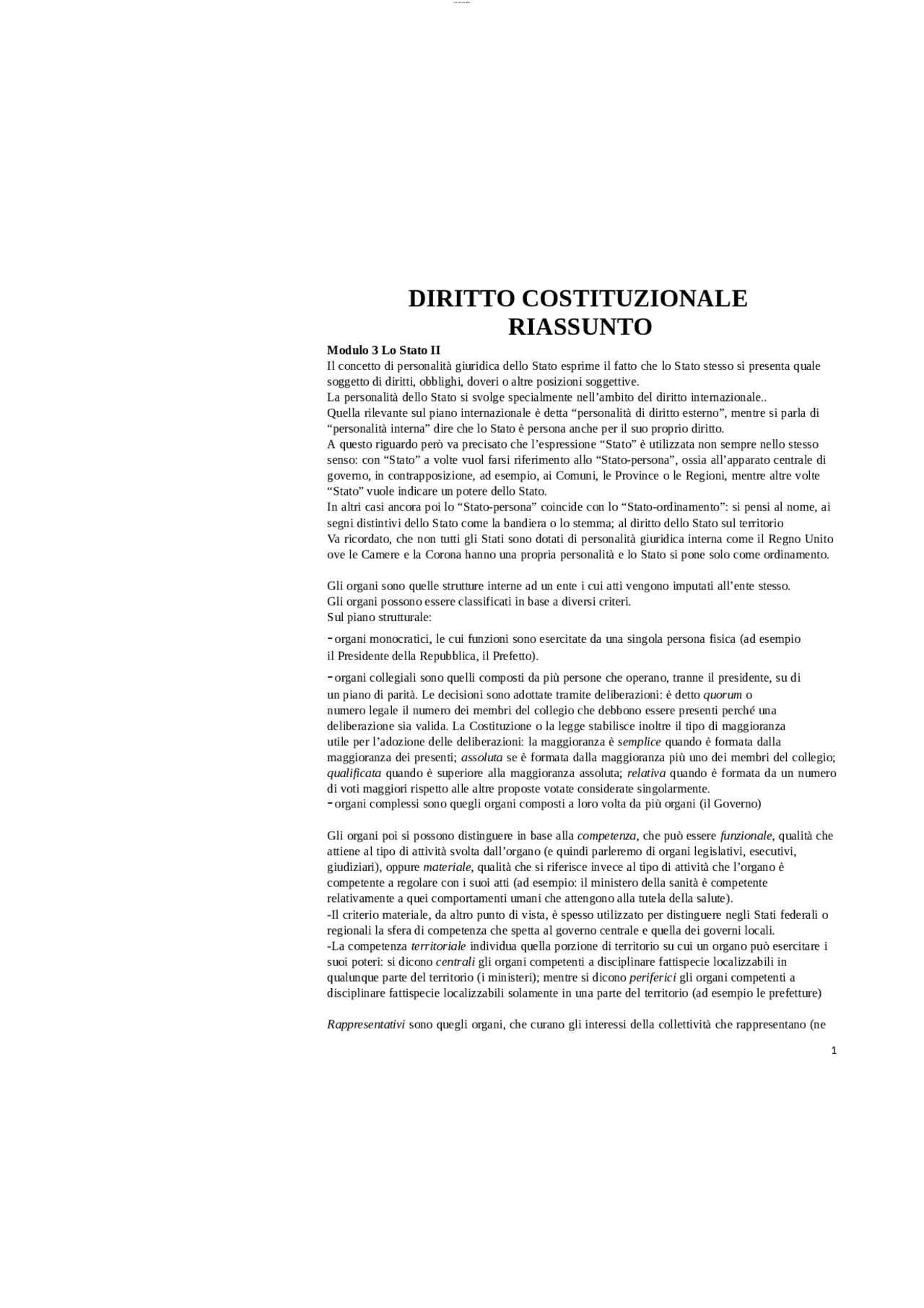 Diritto Costituzionale Riassunto Unicusano Docsity