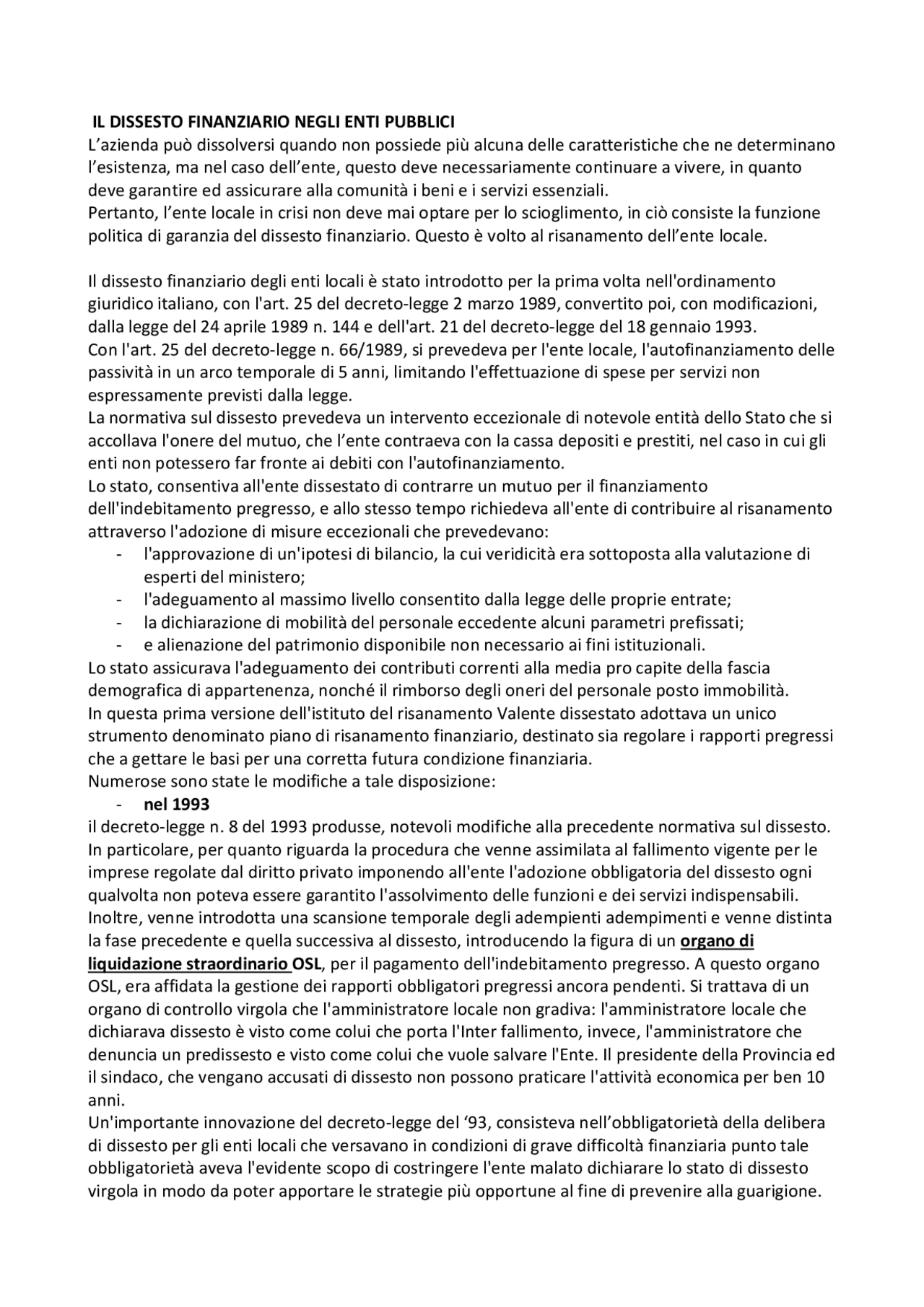 Dissesto Finanziario Degli Enti Locali Docsity