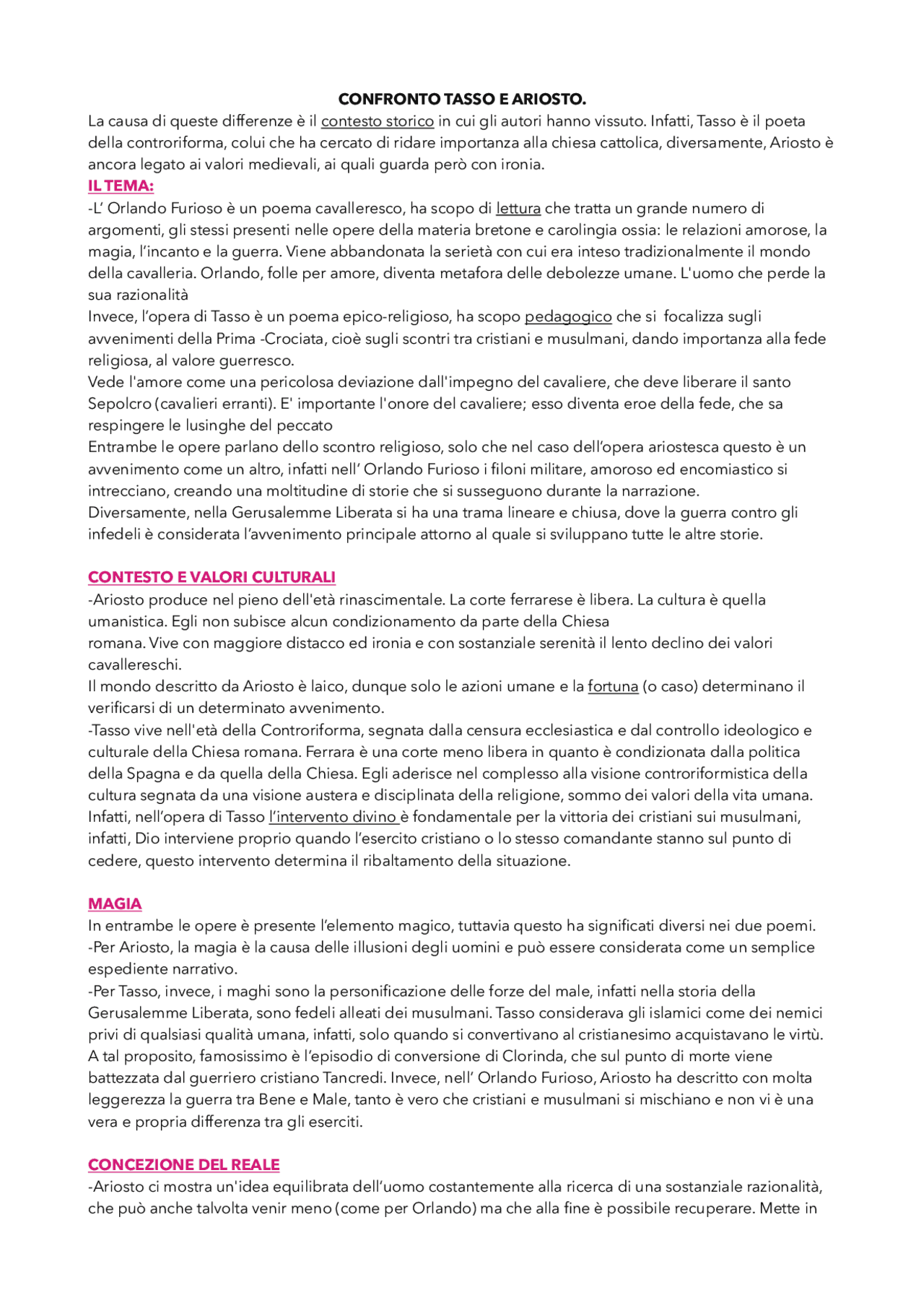 Tasso E Ariosto A Confronto Docsity