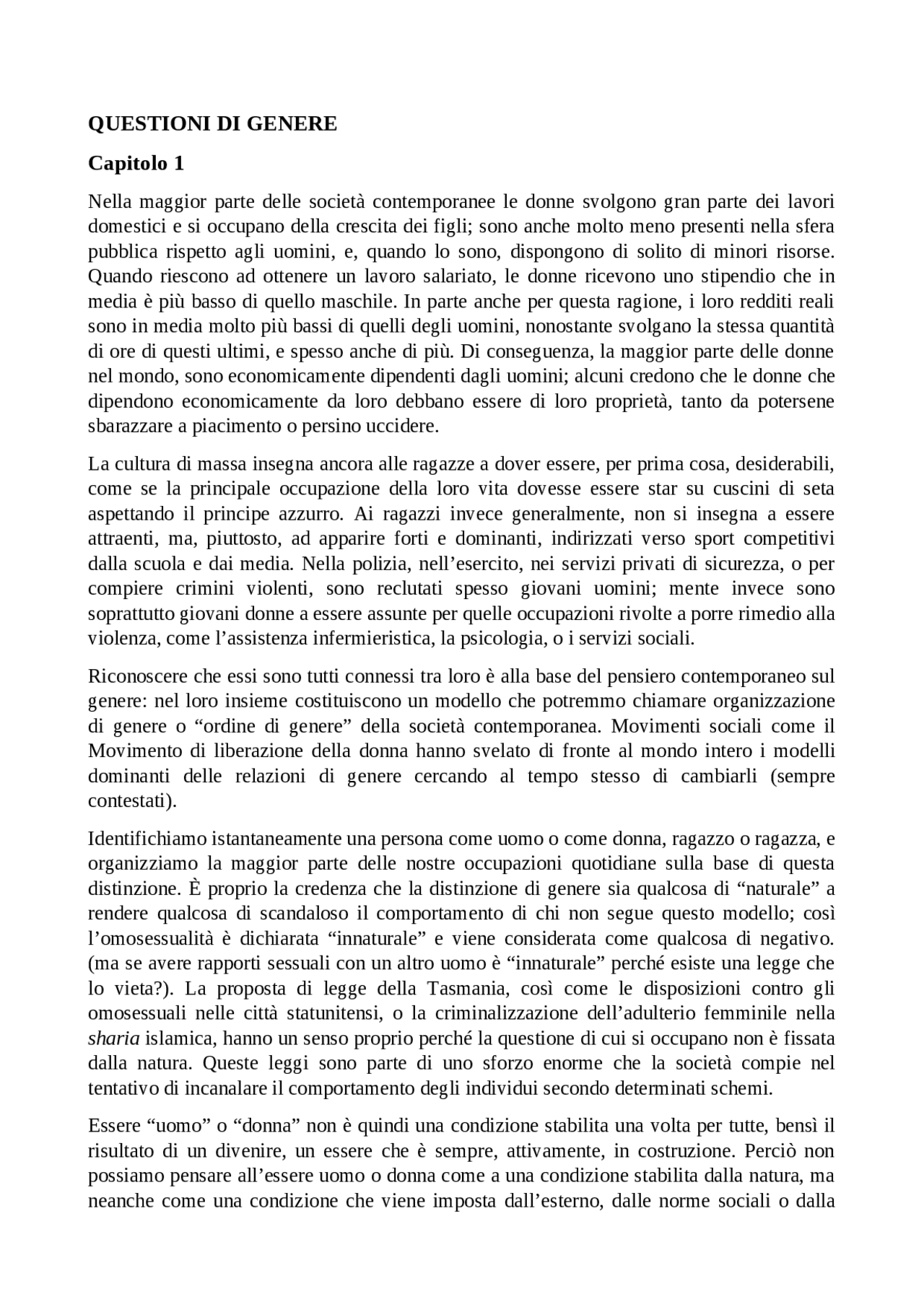 Questioni Di Genere Riassunto Docsity