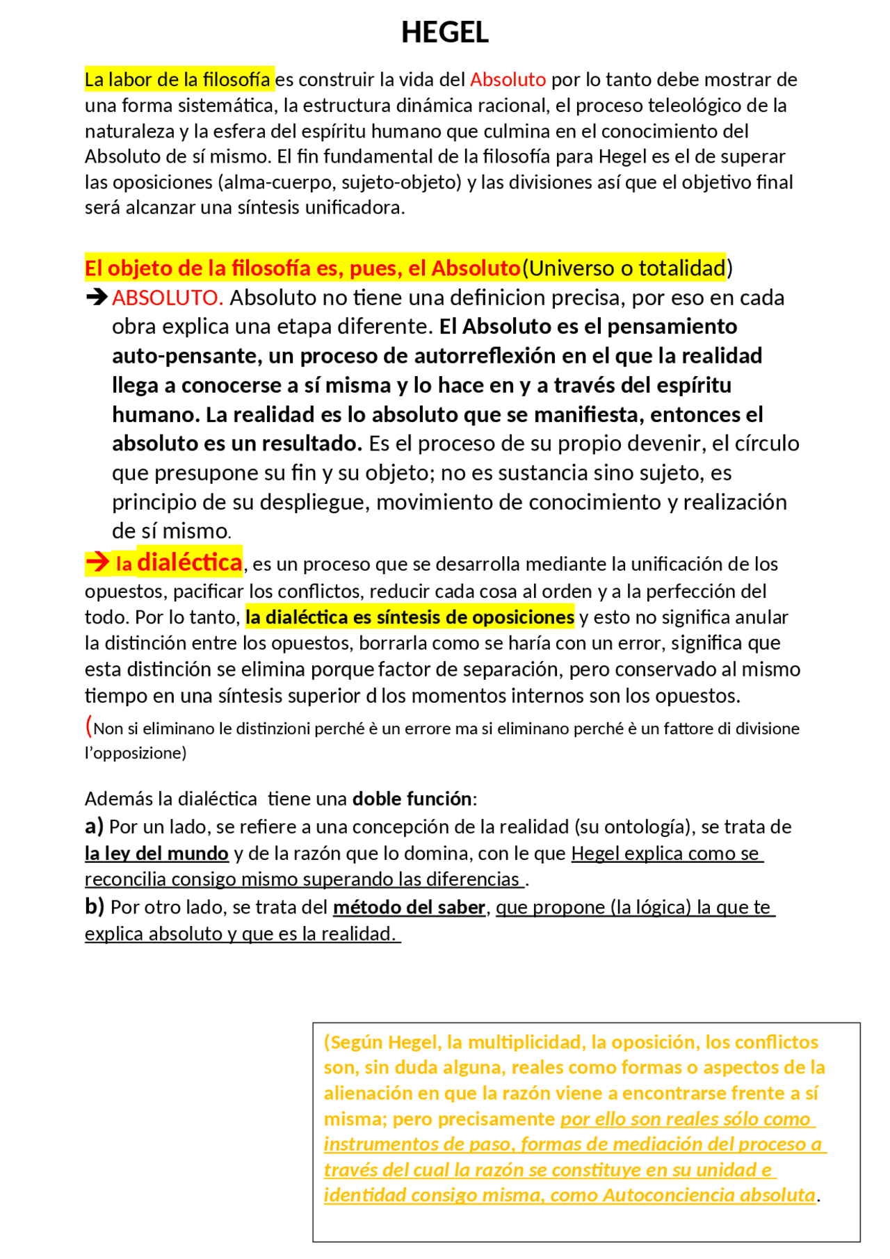 Concetti Chiave Di Hegel Docsity