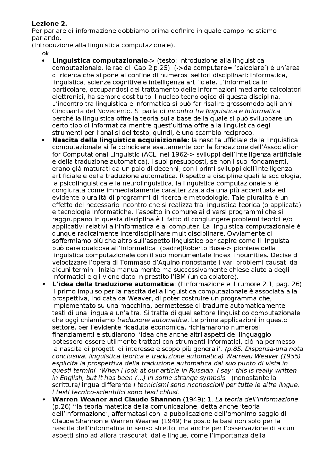 Appunti Delle Lezioni Filologia Linguistica E Informatica Docsity