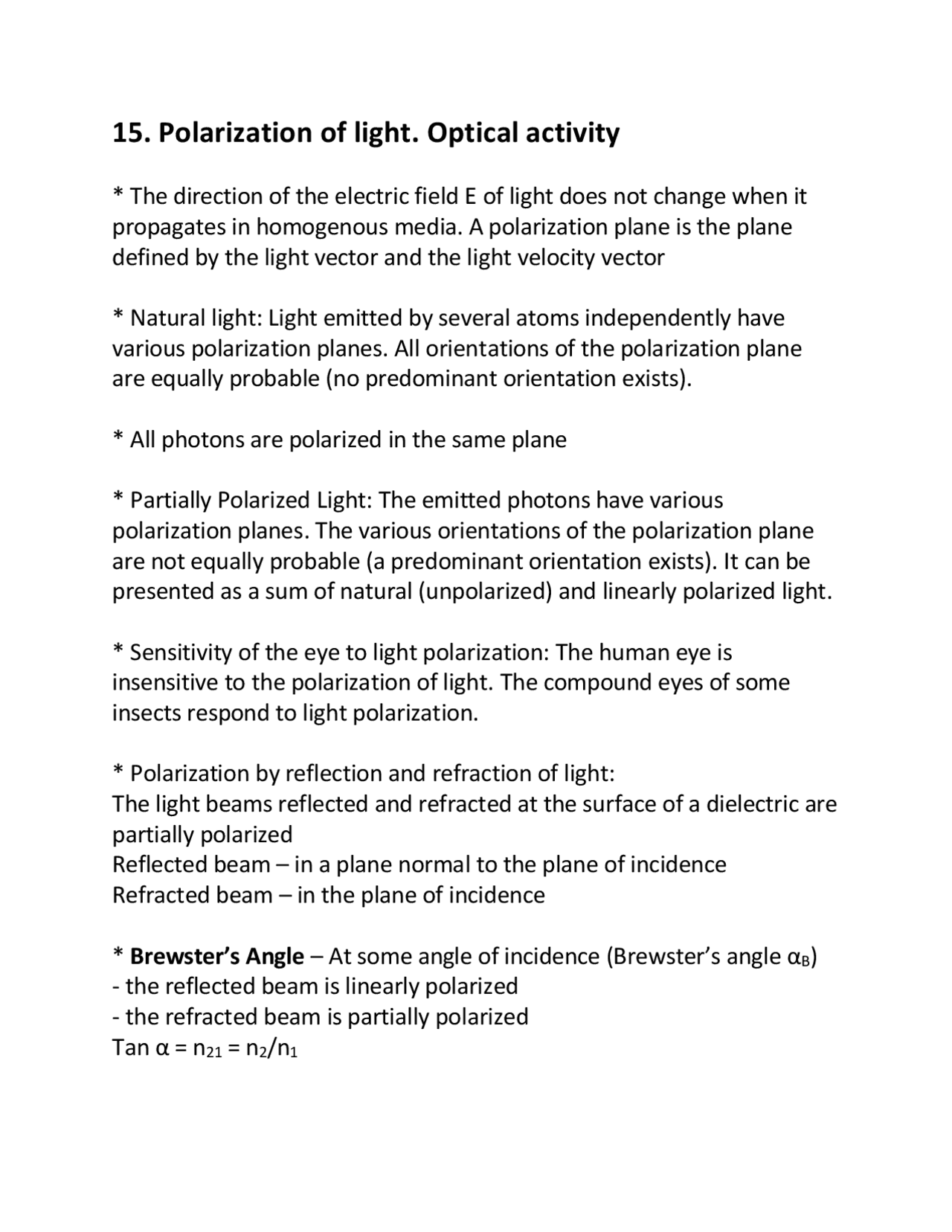 Polarization Of Light And Optical Activity Docsity