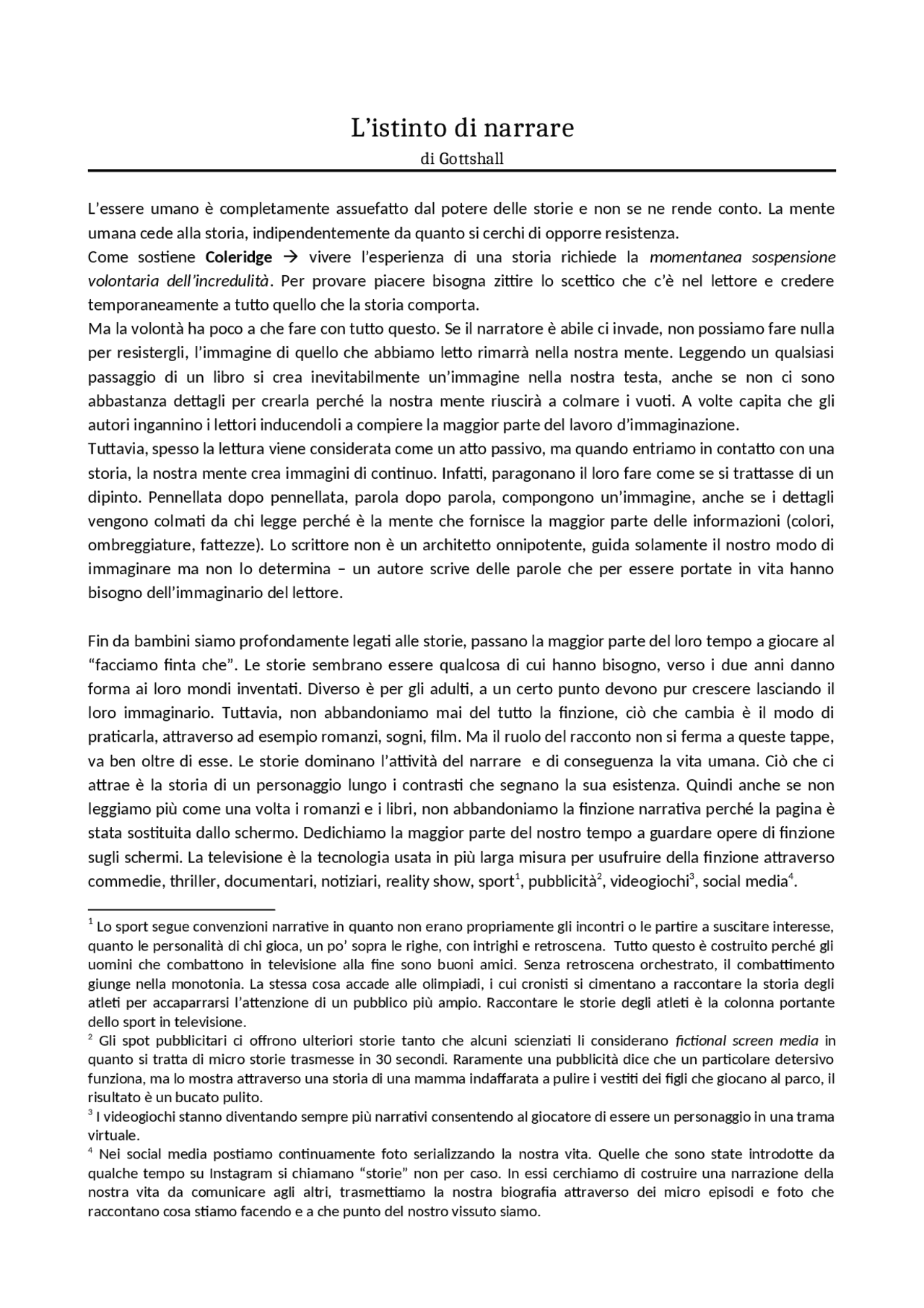 Istinto Di Narrare Sintesi Docsity