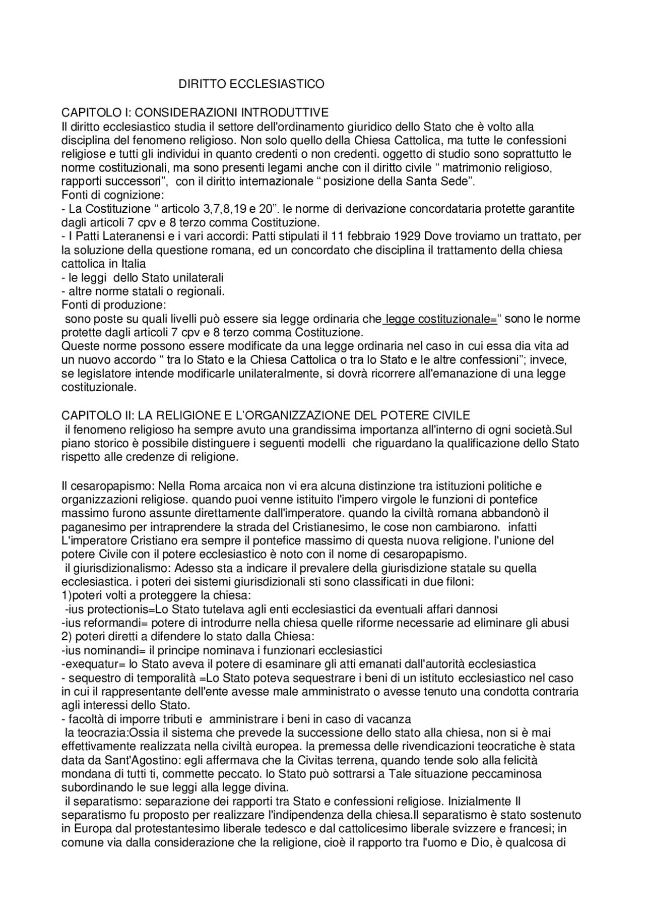 Riassunto Del Manuale Di Diritto Ecclesiastico Finocchiaro Docsity