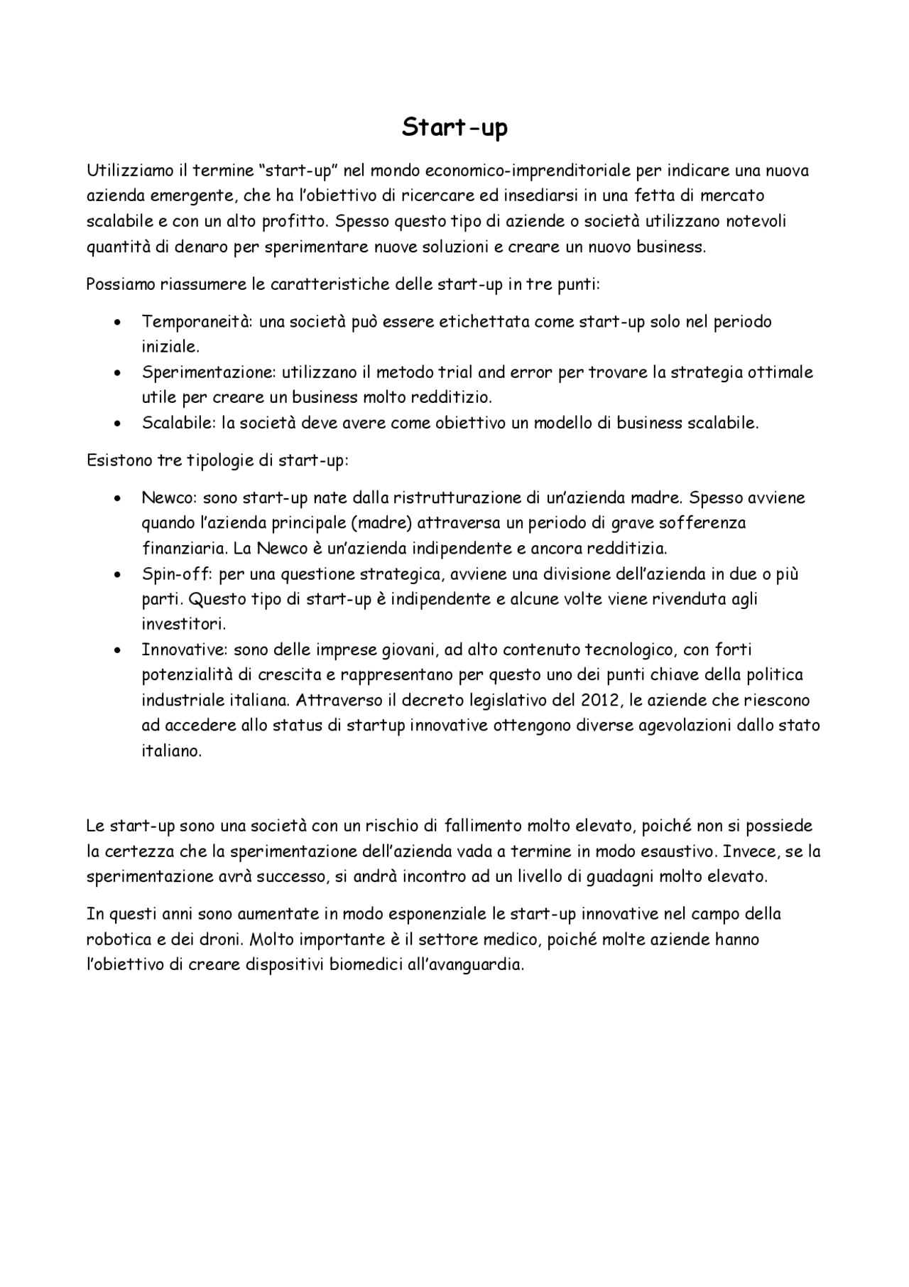 Riassunto Descrittivo Sulle Start Up Docsity