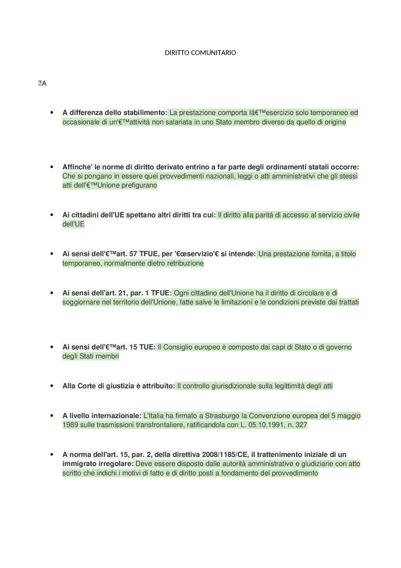 Università Unipegaso /diritto comunitario | Prove d'esame di Scienze Motorie | Docsity