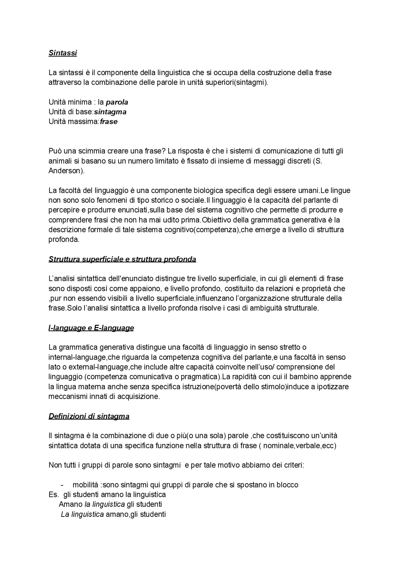 Appunti di Sintassi - Docsity
