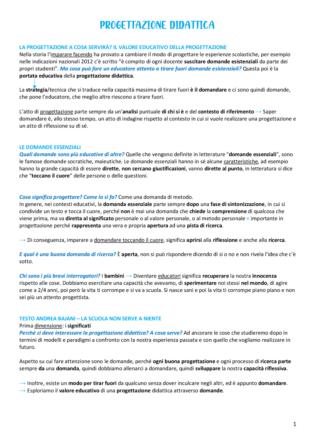Appunti Completi Di Progettazione Didattica Docsity