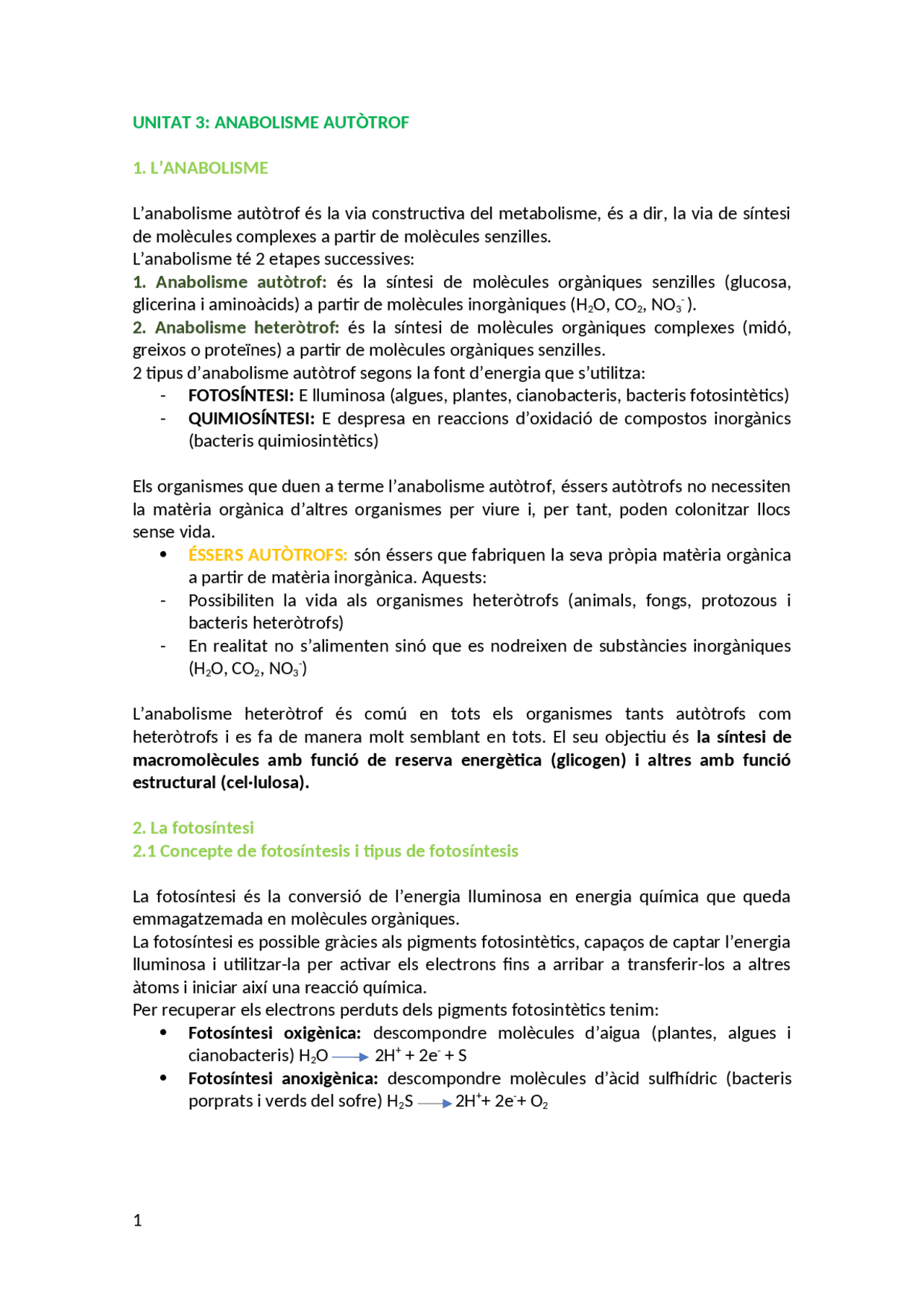 Anabolisme AutÒtrof Docsity