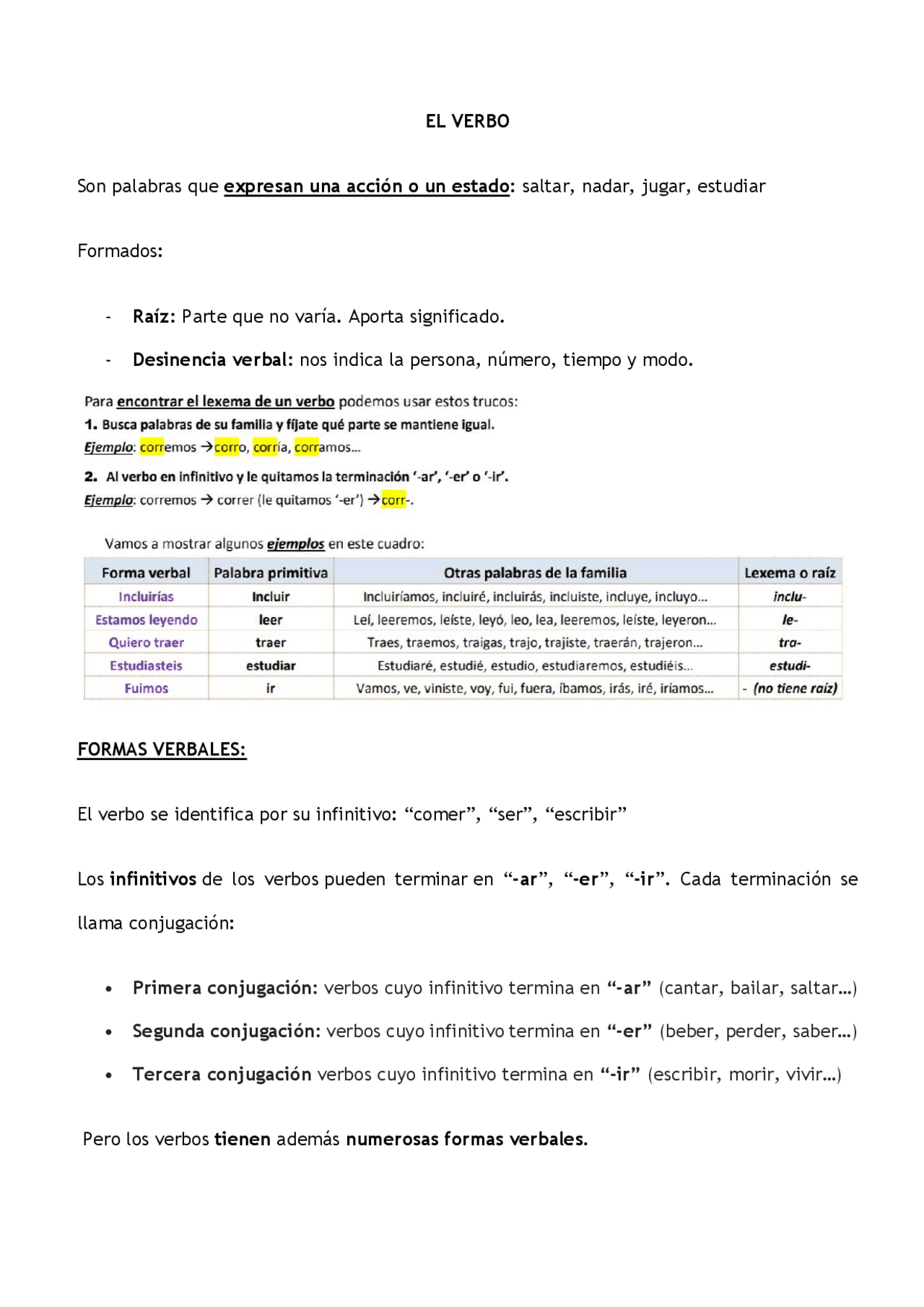 El verbo lengua 6 primaria - Docsity