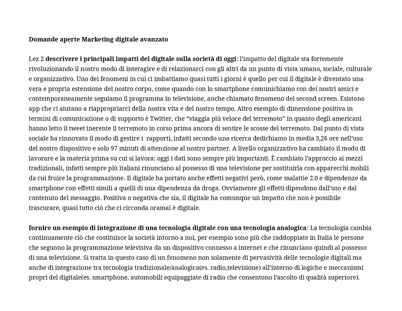 Domande Aperte Marketing Digitale Avanzato Docsity