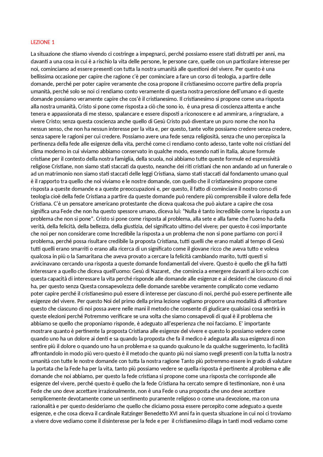Appunti Di Tutte Le Lezioni Di Teologia I Carron Docsity