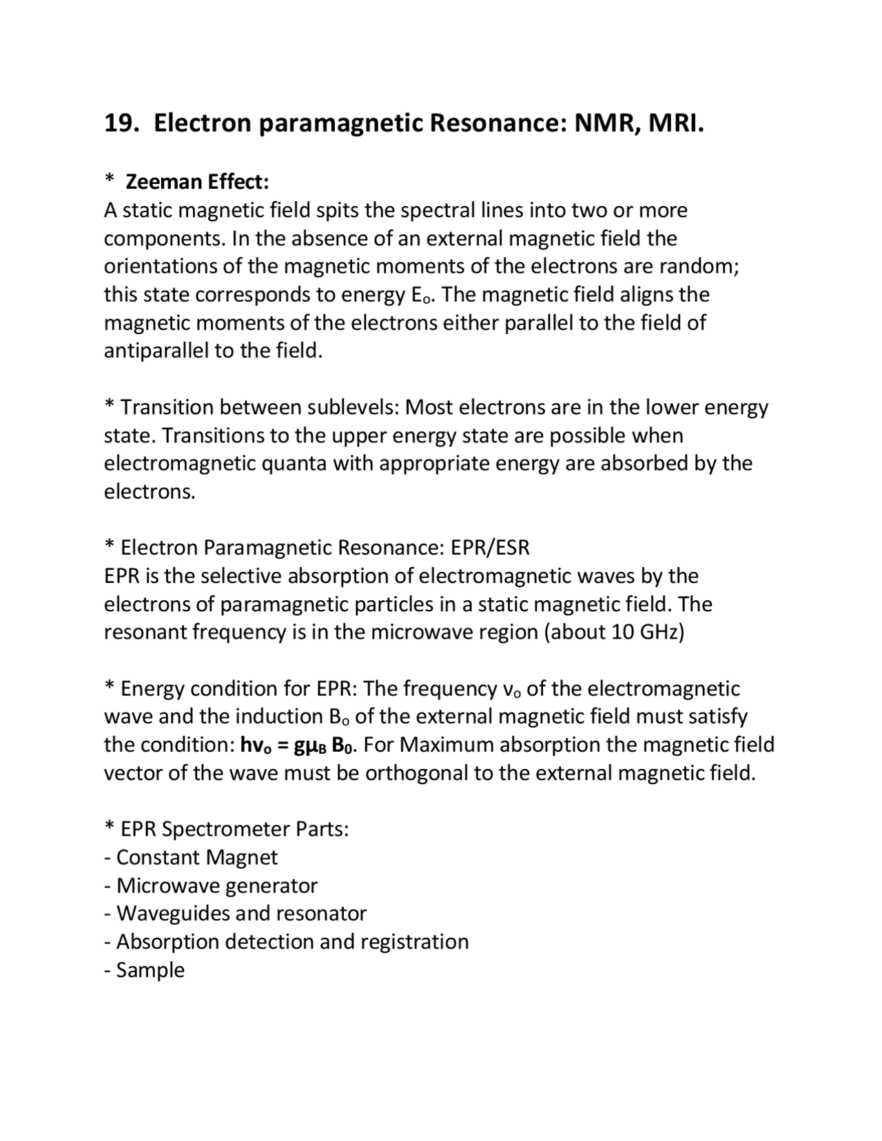 Electron Paramagnetic Resonance. NMR, MRI. | Lecture notes Medical ...