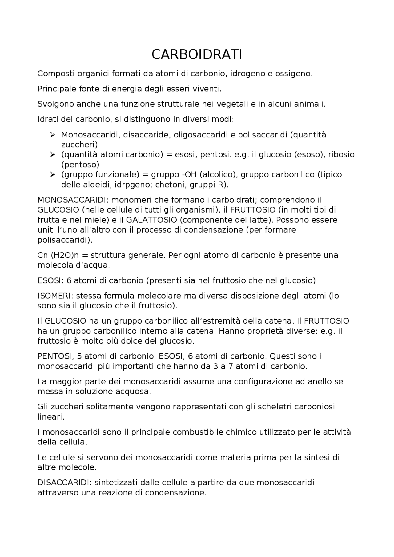 I Carboidrati Scienze Della Terra Docsity
