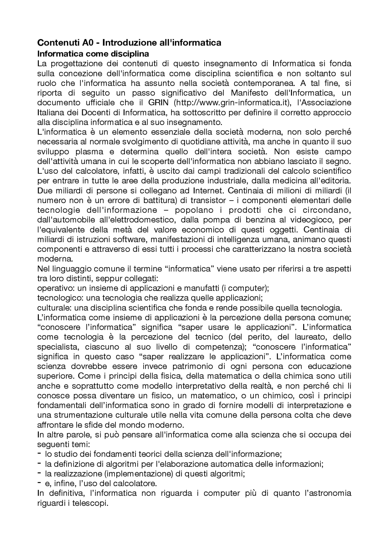 Informatica 3 Cfu Testo Docsity