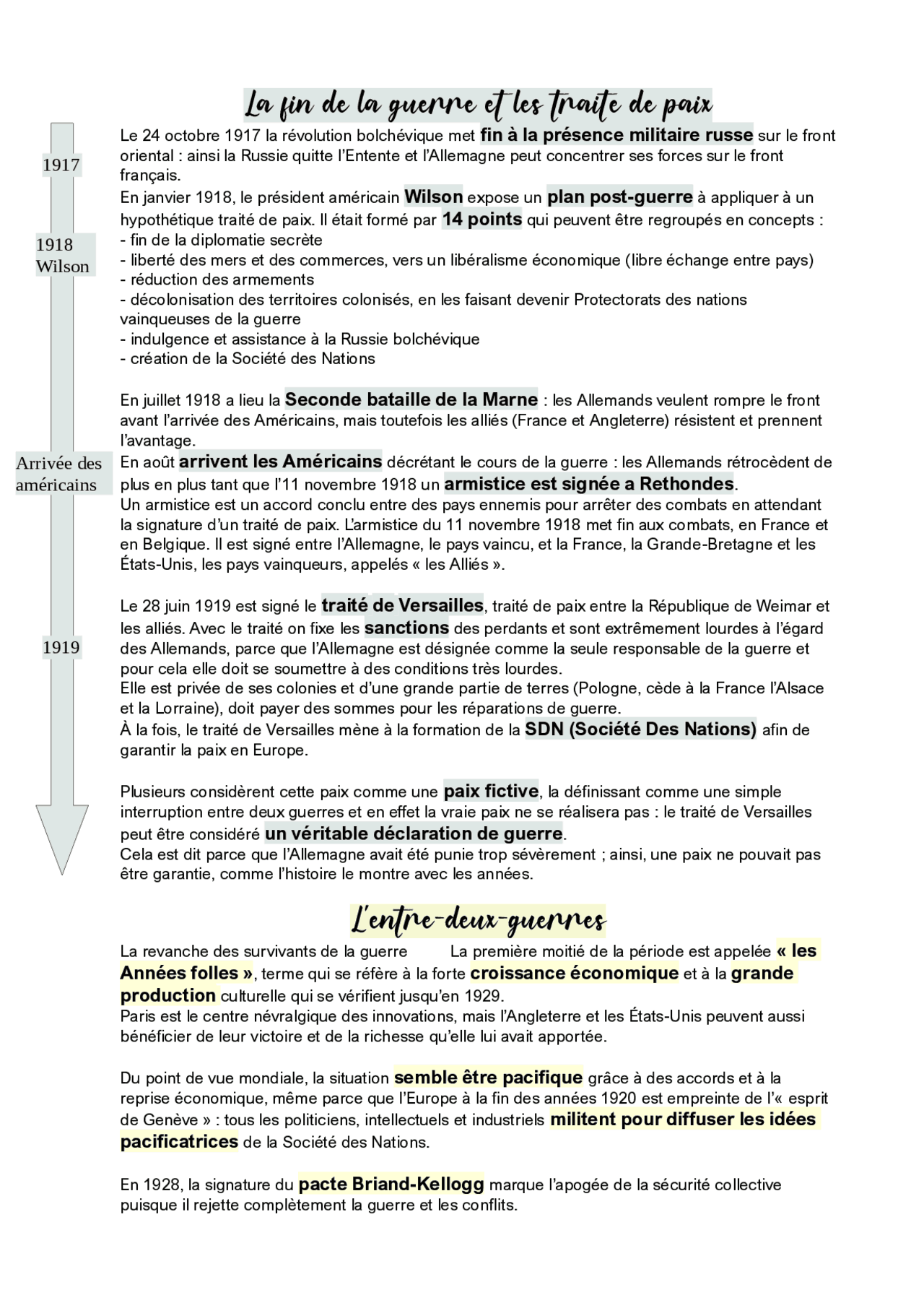 Fin de la Première Guerre mondiale - Docsity