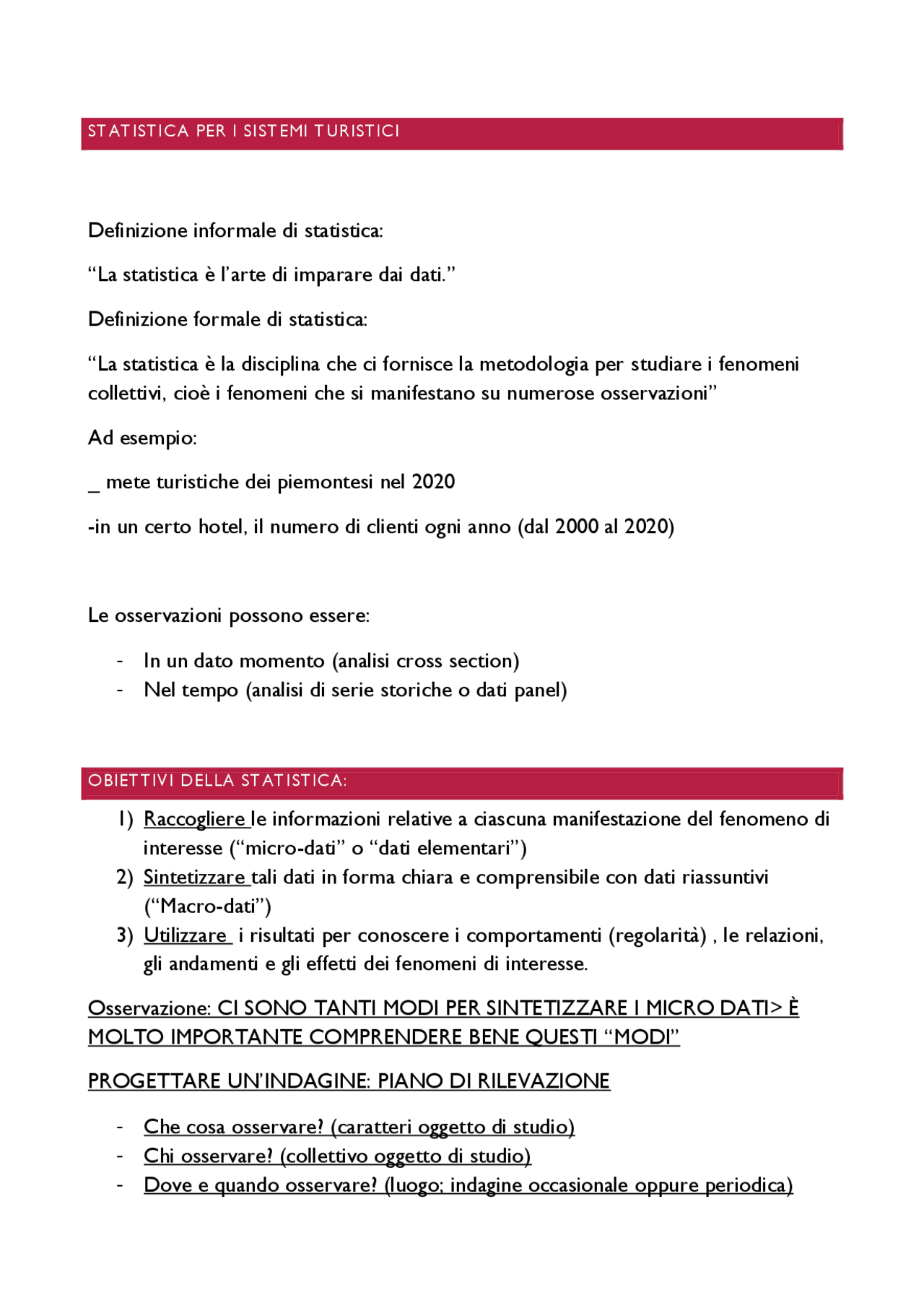 Riassunto Statistica Per Servizi Turistici Docsity