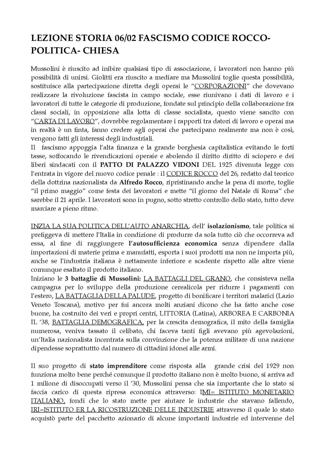 FASCISMO CODICE ROCCO- POLITICA AUTOANARCHIA- PATTI LATERANENSI ...