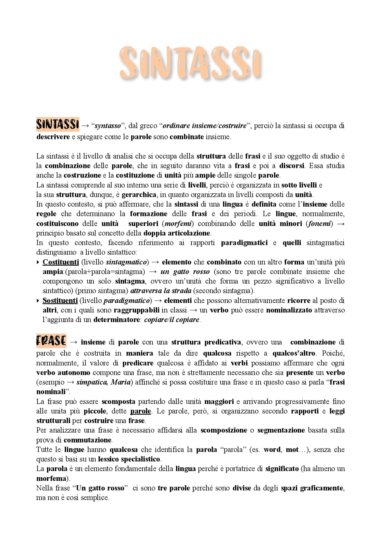 Appunti Completi Di Sintassi Sbobinature Di Linguistica Generale
