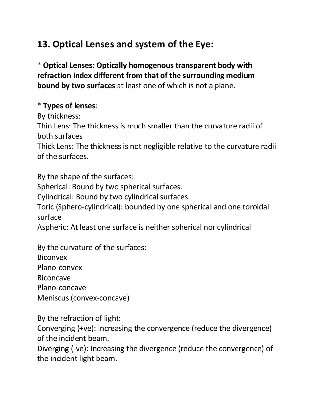Optical Lenses and system of the eye - Docsity
