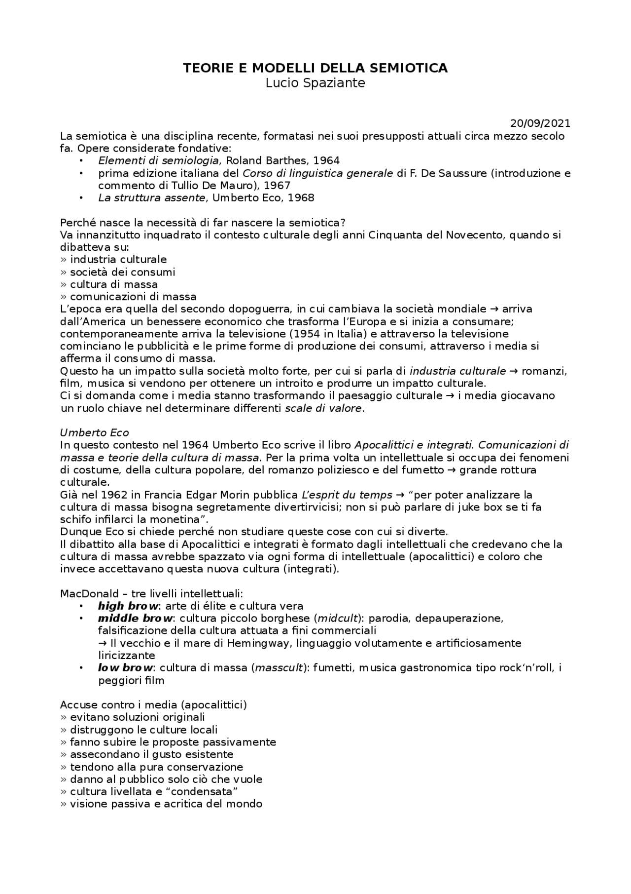 Appunti Del Corso Di Teorie E Modelli Della Semiotica Unibo 20212022