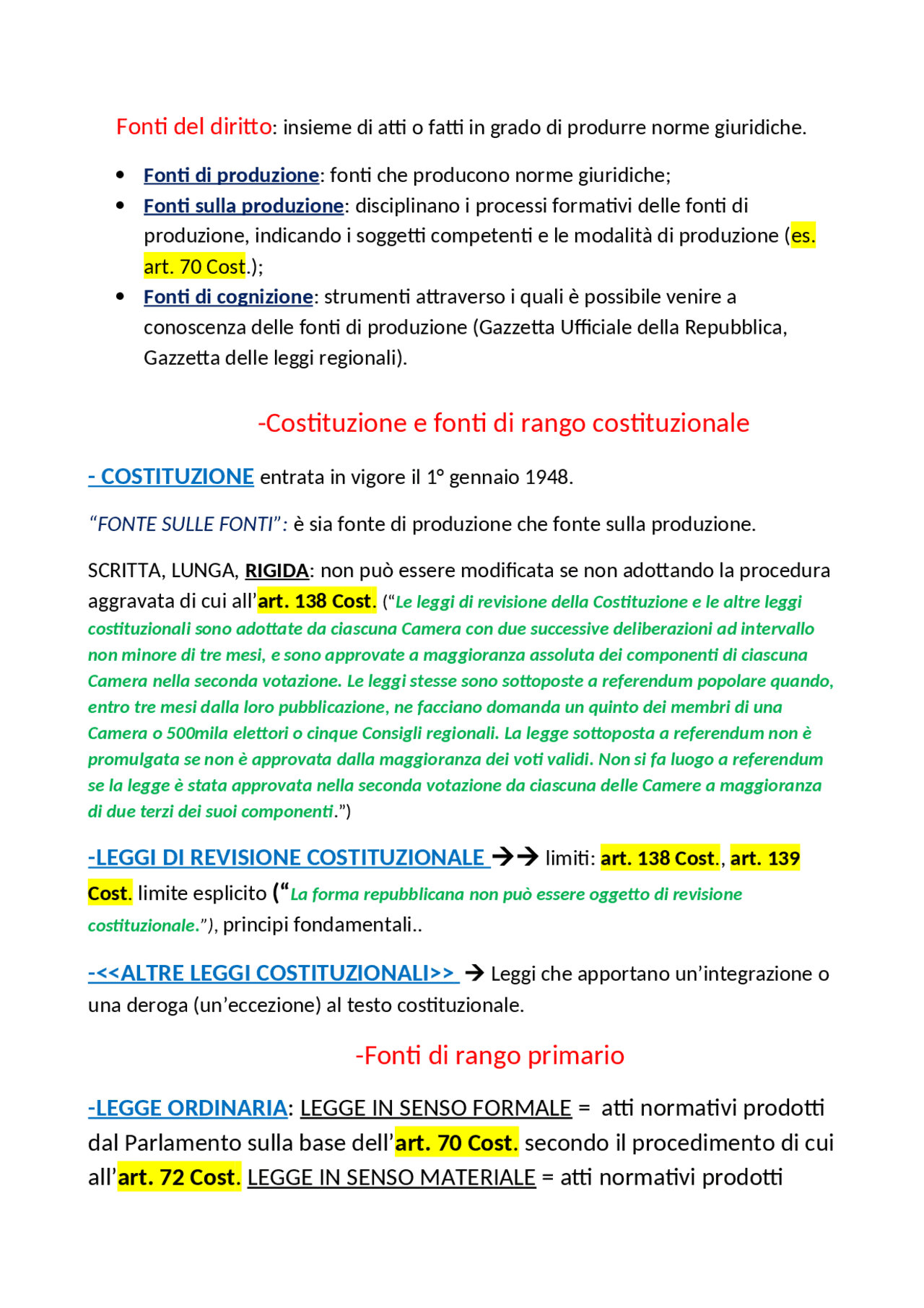 Le Fonti Del Diritto Riassunti Di Diritto Costituzionale Docsity