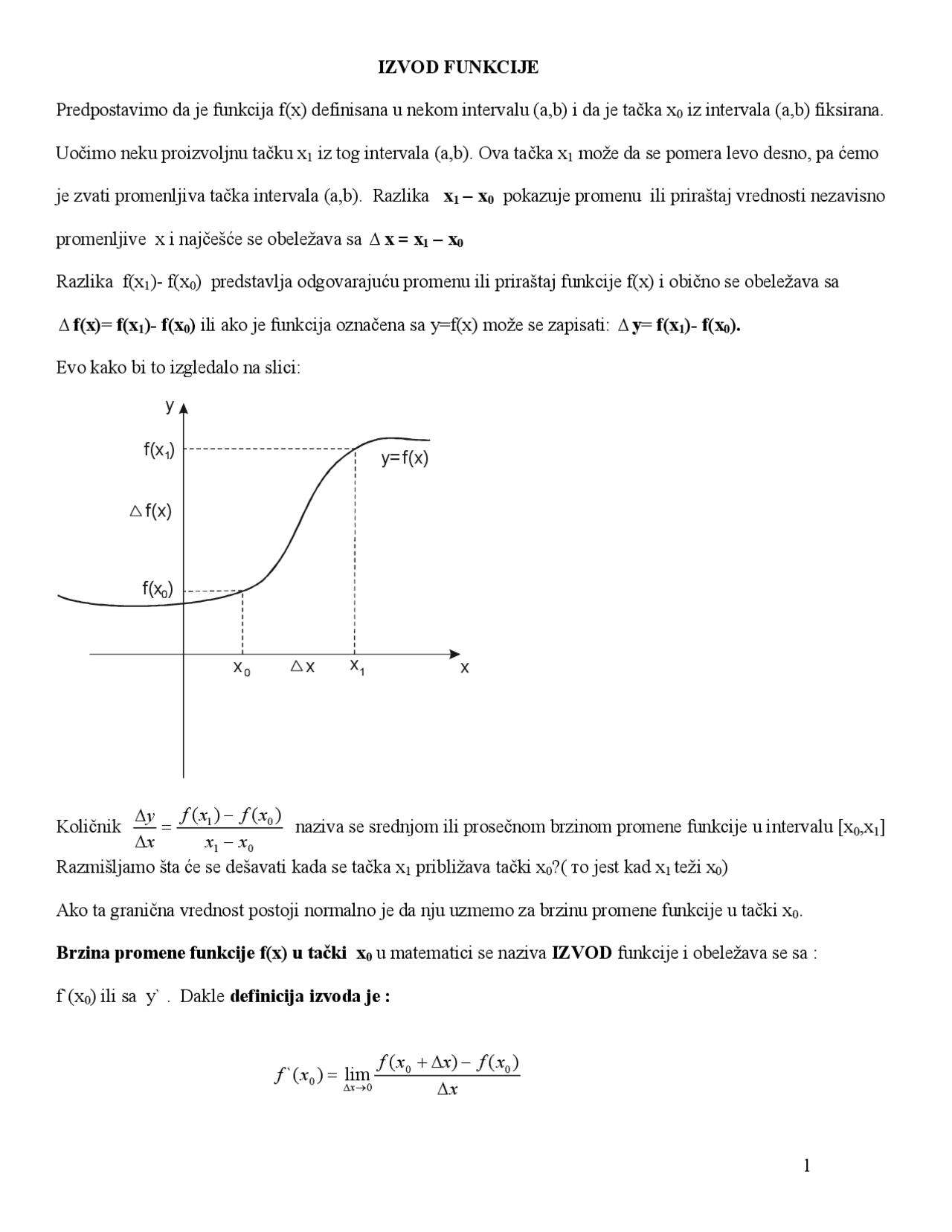 Izvod Funkcije Teorijske Napomene Skripte Predlog Matematica Docsity