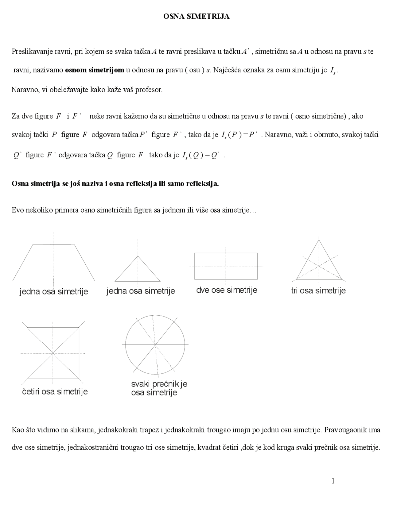 Osna Simetrija Skripte Predlog Matematica Docsity