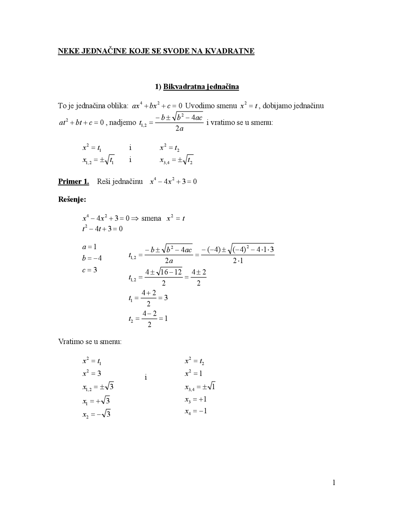 Neke Jednacine Koje Se Svode Na Kvadratne Skripte Predlog Matematica