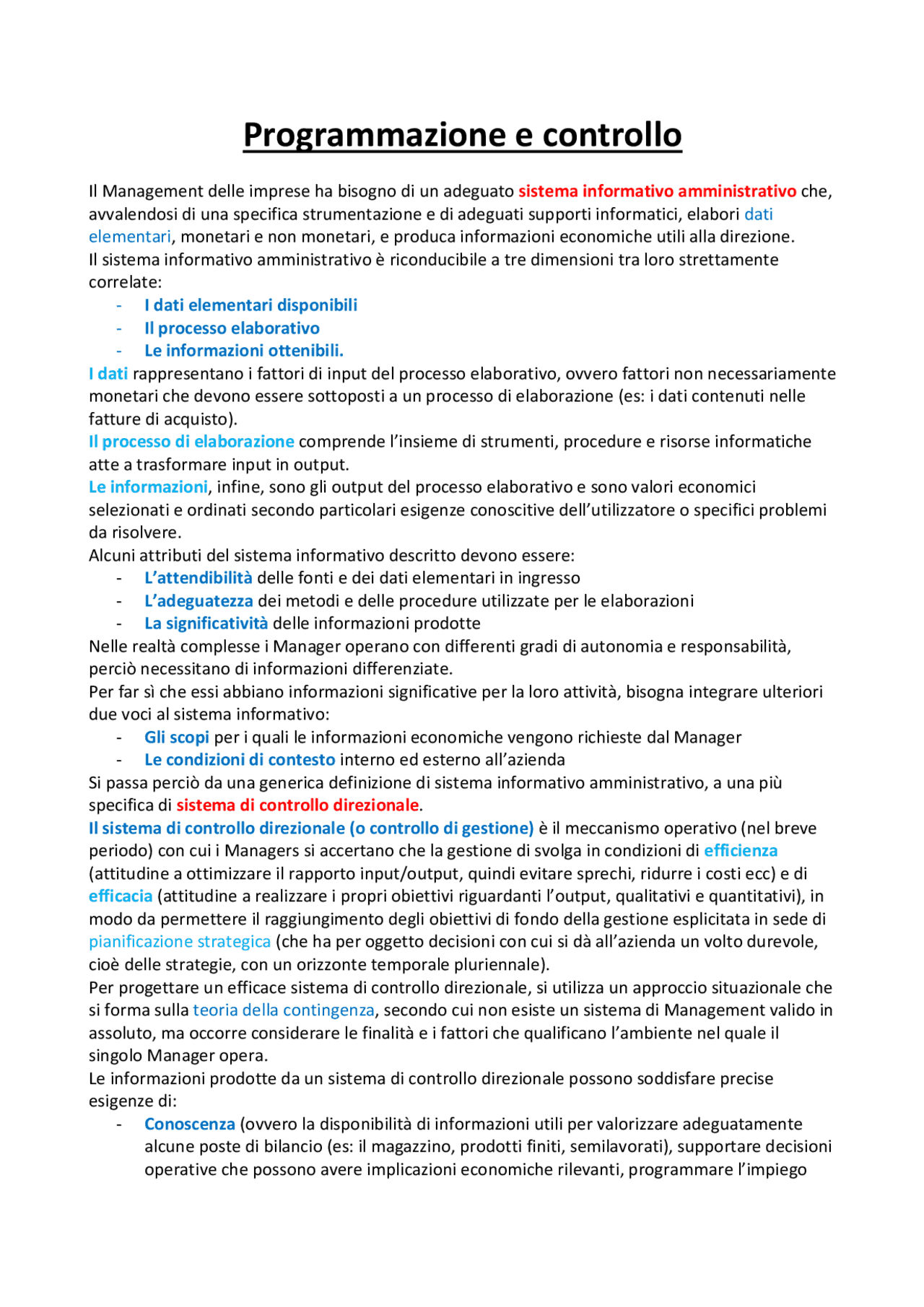 Programmazione e controllo | Dispense di Programmazione e controllo - Docsity