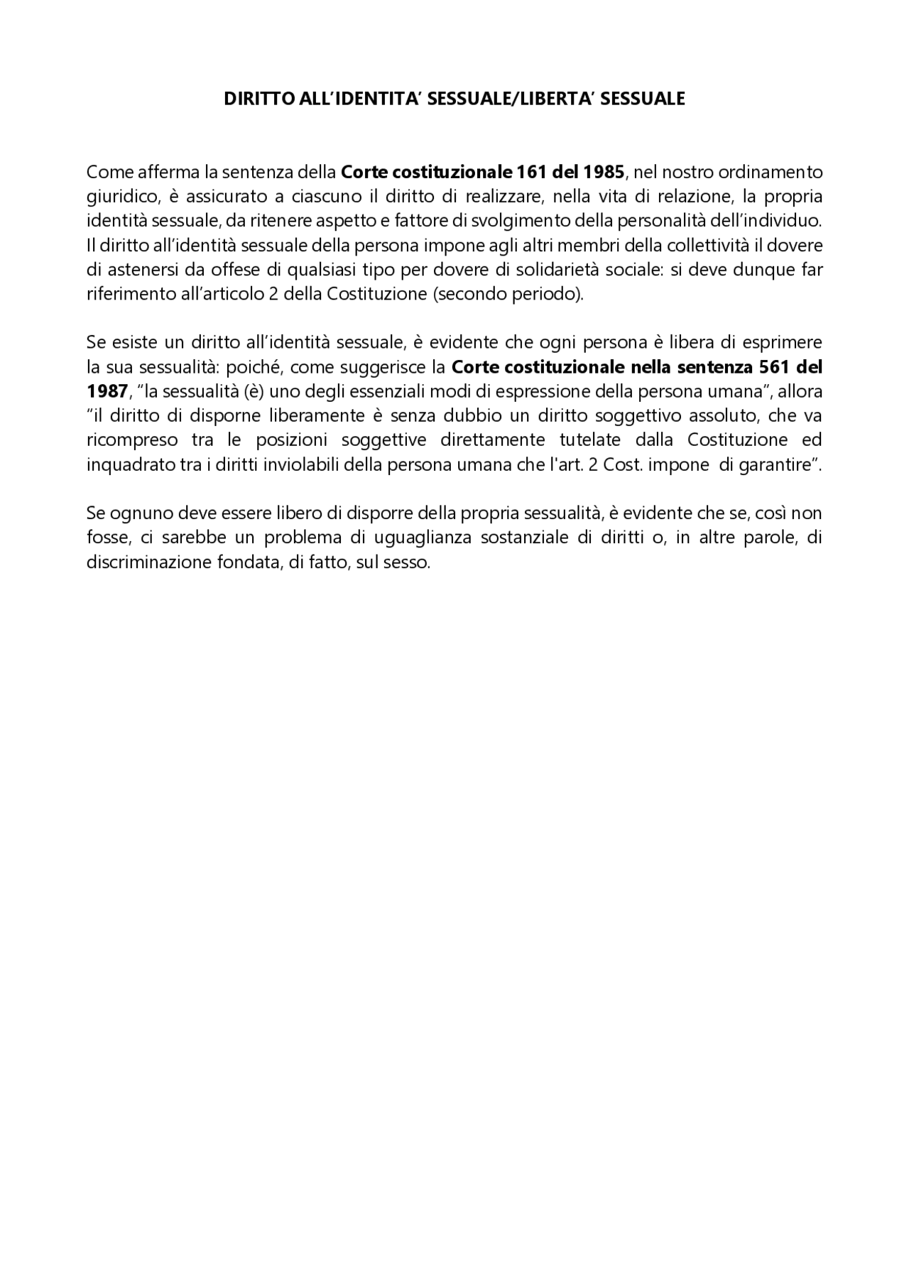 Diritto Allidentità Sessuale Schemi E Mappe Concettuali Di Diritto