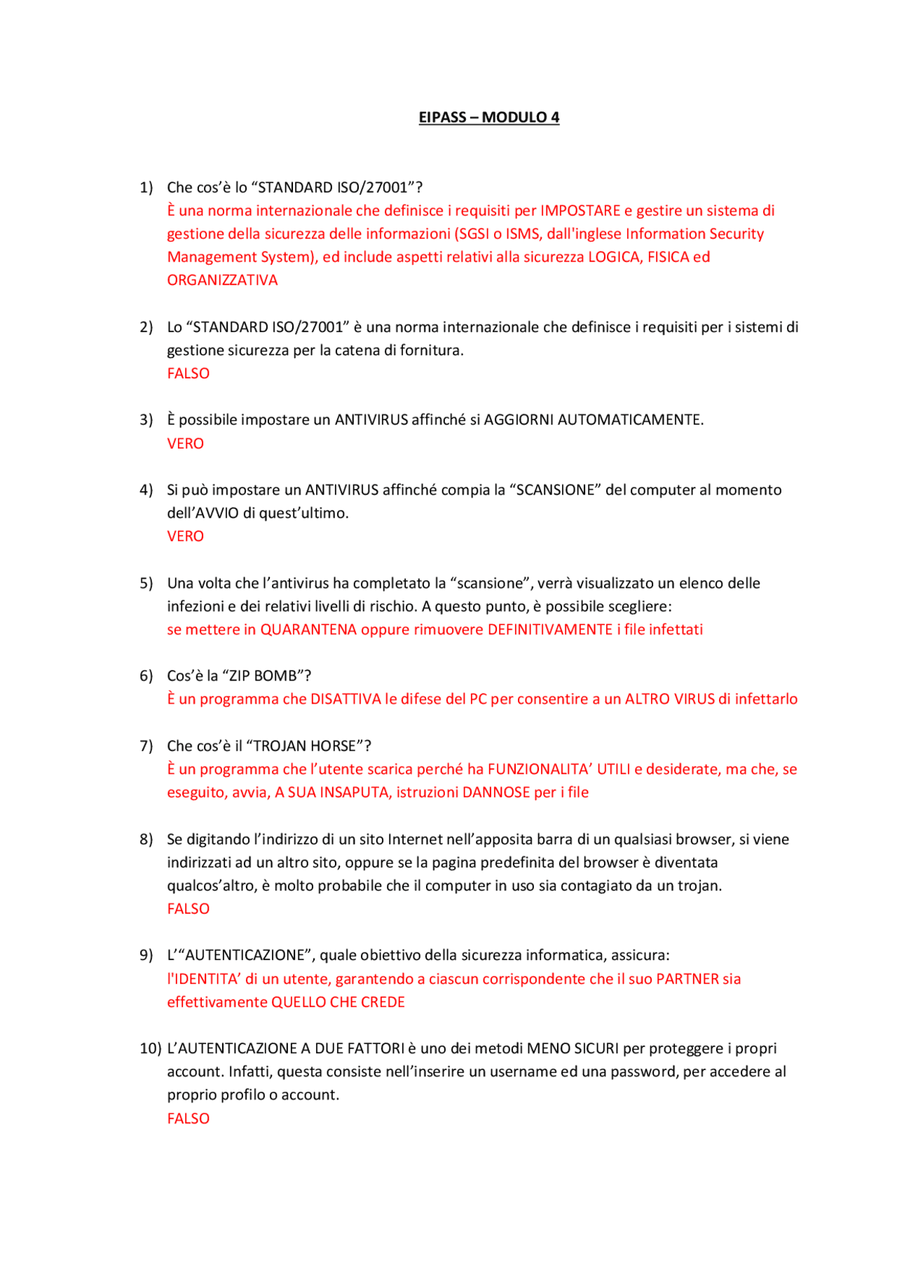 Modulo 4 Eipass 7 Moduli Prove Desame Di Informatica Docsity